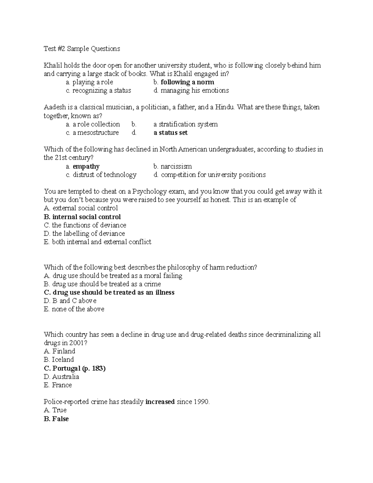 Test #2 Sample Questions - Test #2 Sample Questions Khalil holds the ...