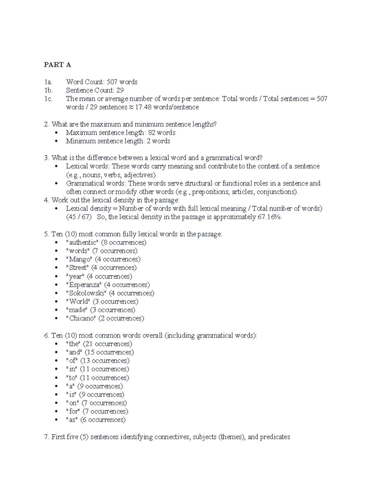 Assignment 6 ENGL 2646 - PART A 1a. Word Count: 507 words 1b. Sentence ...