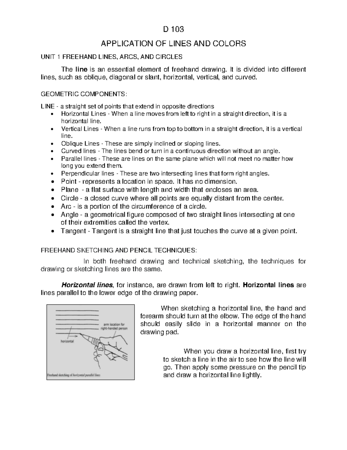 D-103-Lines - Lines Exercises - D 103 APPLICATION OF LINES AND COLORS ...