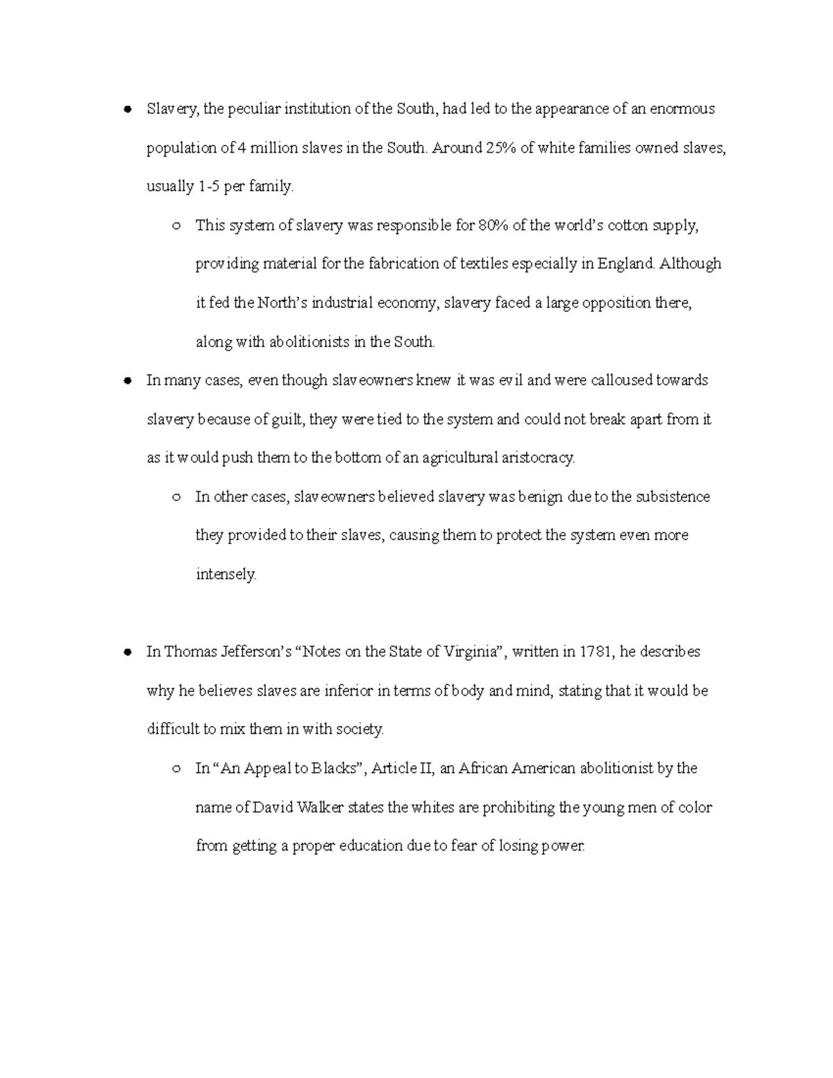 Lecture Notes on American Slavery - Slavery, the peculiar institution ...