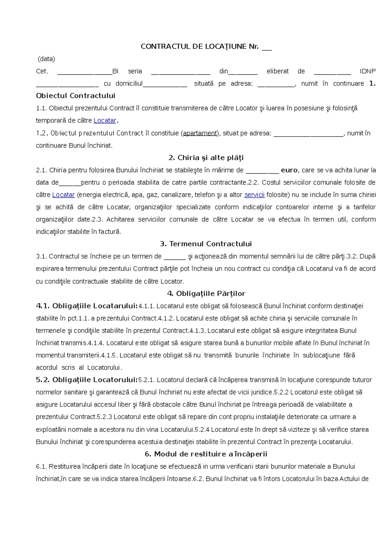 Contractul - cans - CONTRACTUL DE LOCAŢIUNE Nr. ___ (data) Cet. BI ...