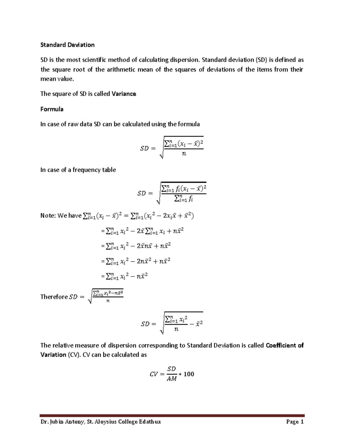 Class Notes M2 SD - Standard Deviation SD is the most scientific method ...