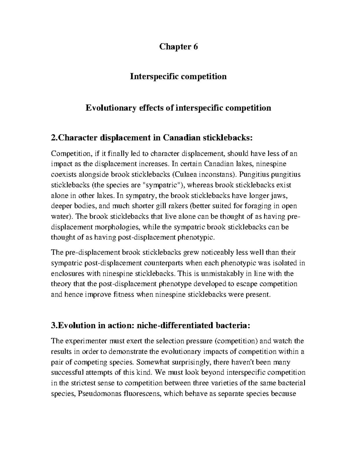 Ecology 47 - Chapter 6 Interspecific competition Evolutionary effects ...
