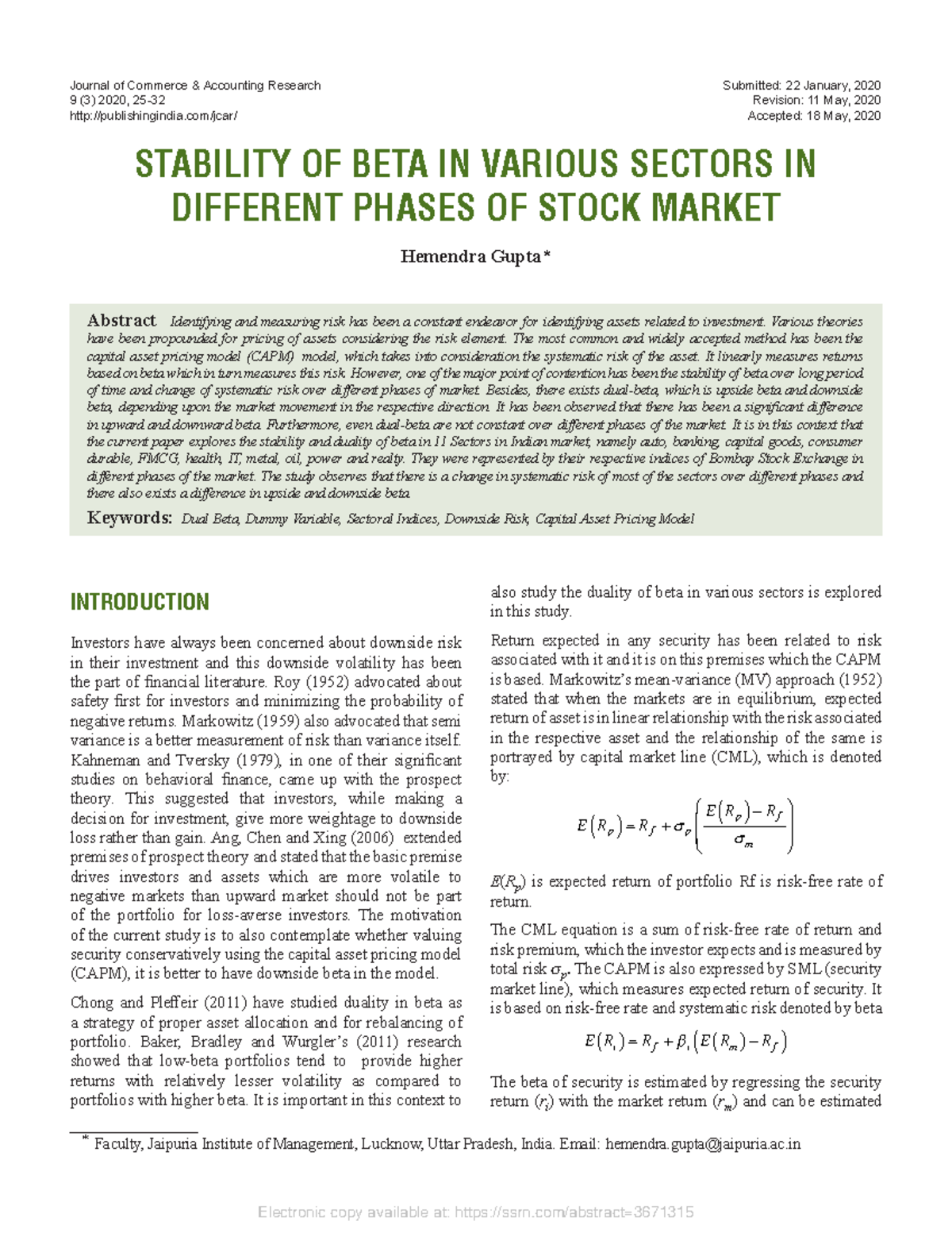 Stability OF BETA - Group Assignment - STABILITY OF BETA IN VARIOUS ...