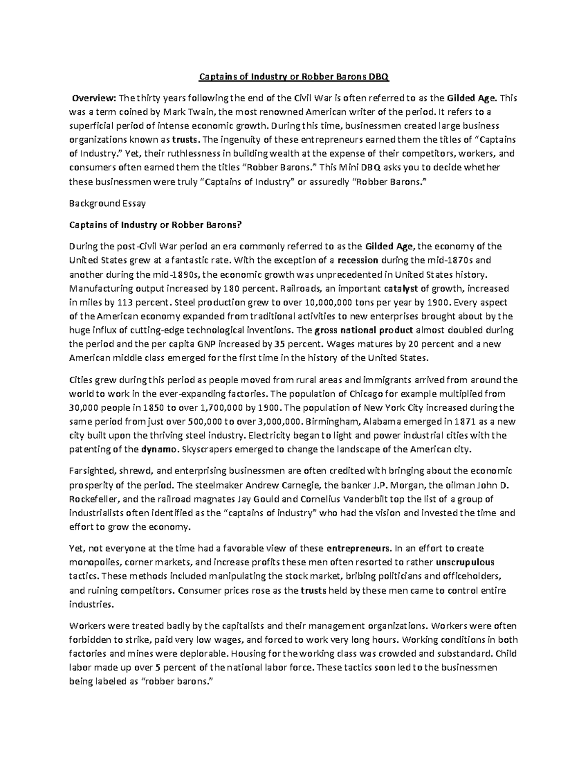 DBQ Capt Industry-Robber Barons - Captains of Industry or Robber Barons ...
