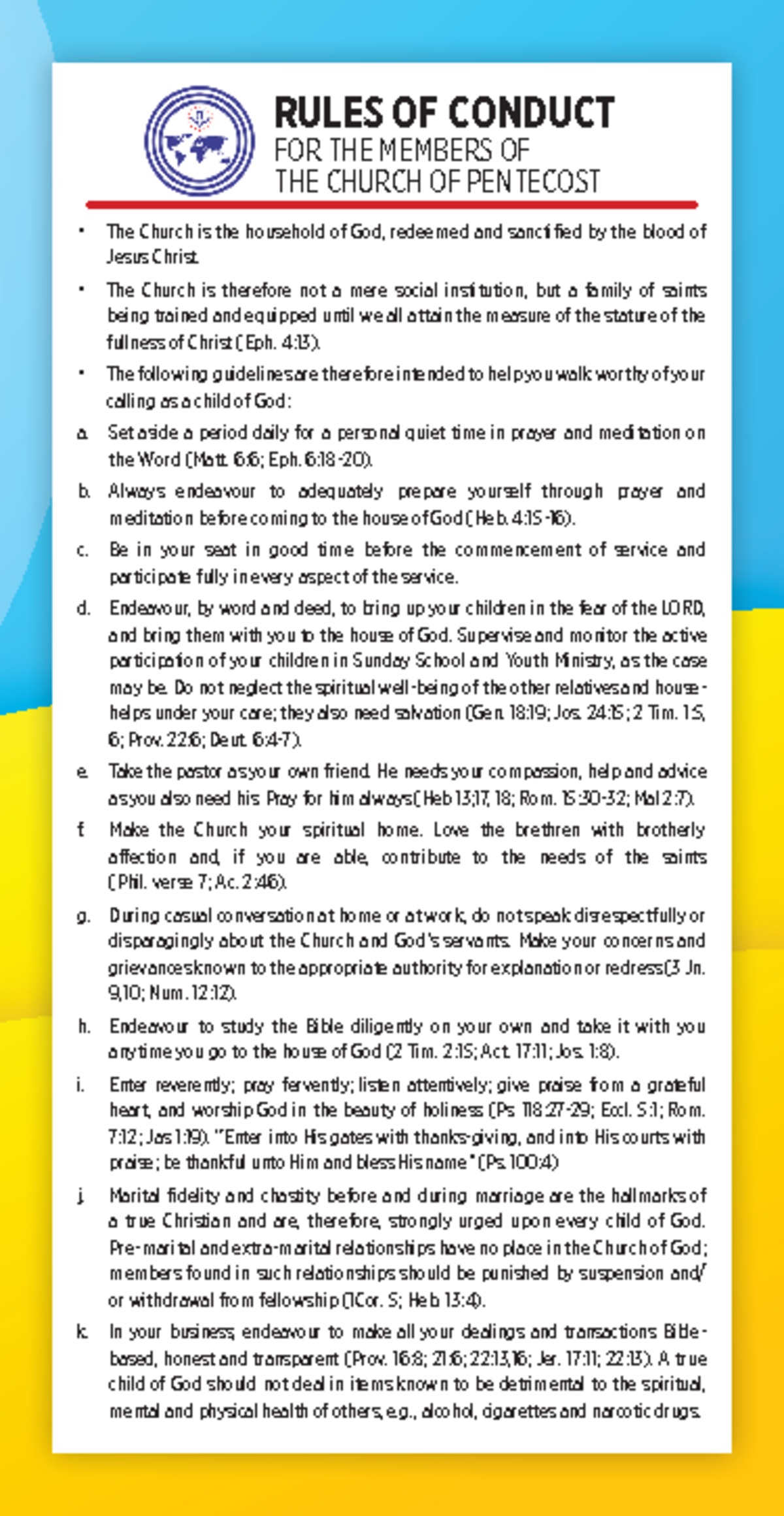 Cop rules of conduct - • The Church is the household of God, redeemed ...