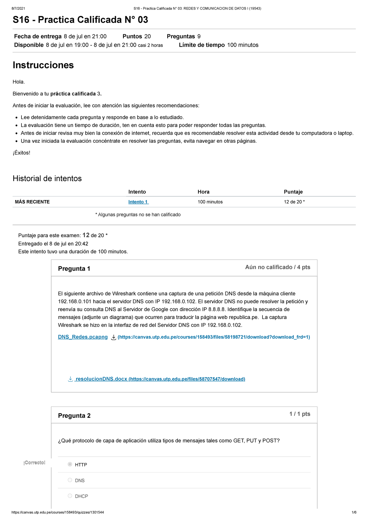 S16.Practica Calificada N° 03 Redes Y Comunicacion DE Datos I (19543) TC - * Algunas preguntas ...