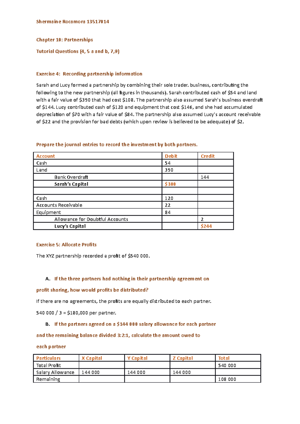 Chapter 10 - Chapter 10: Partnerships Tutorial Questions (4, 5 a and b ...