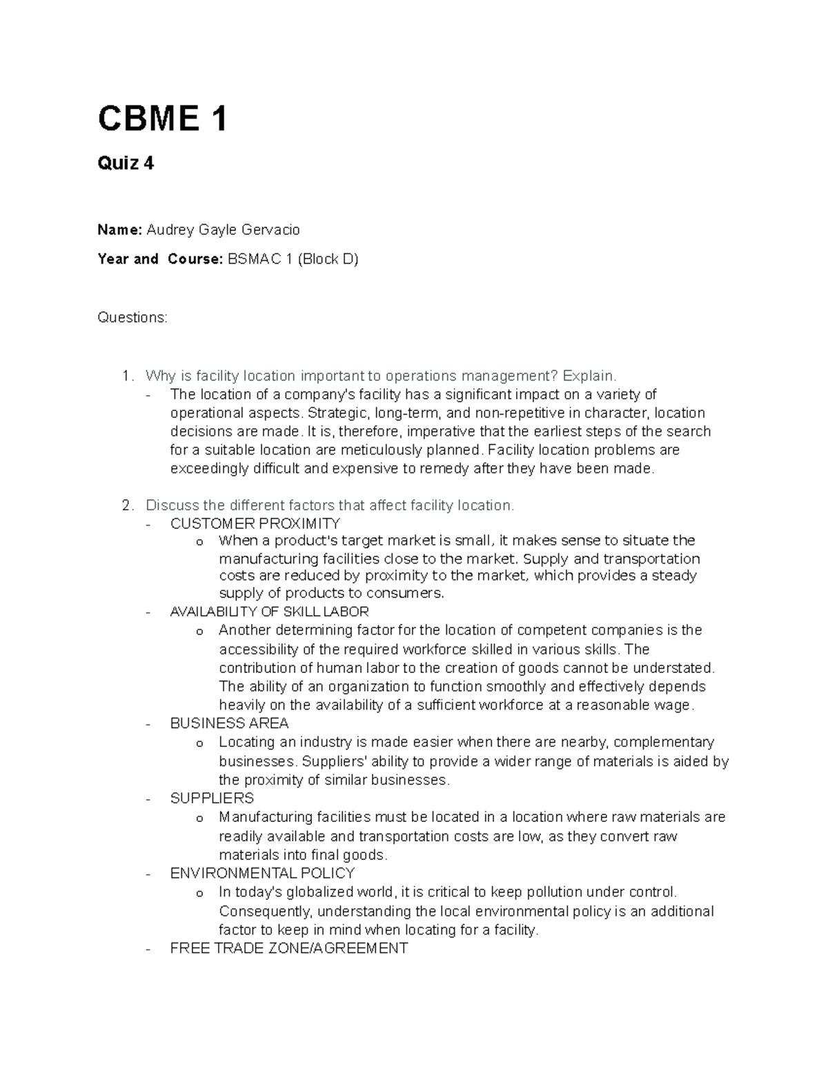 CBME 1 Operations Management and Total Quality Control (Facility Layout ...