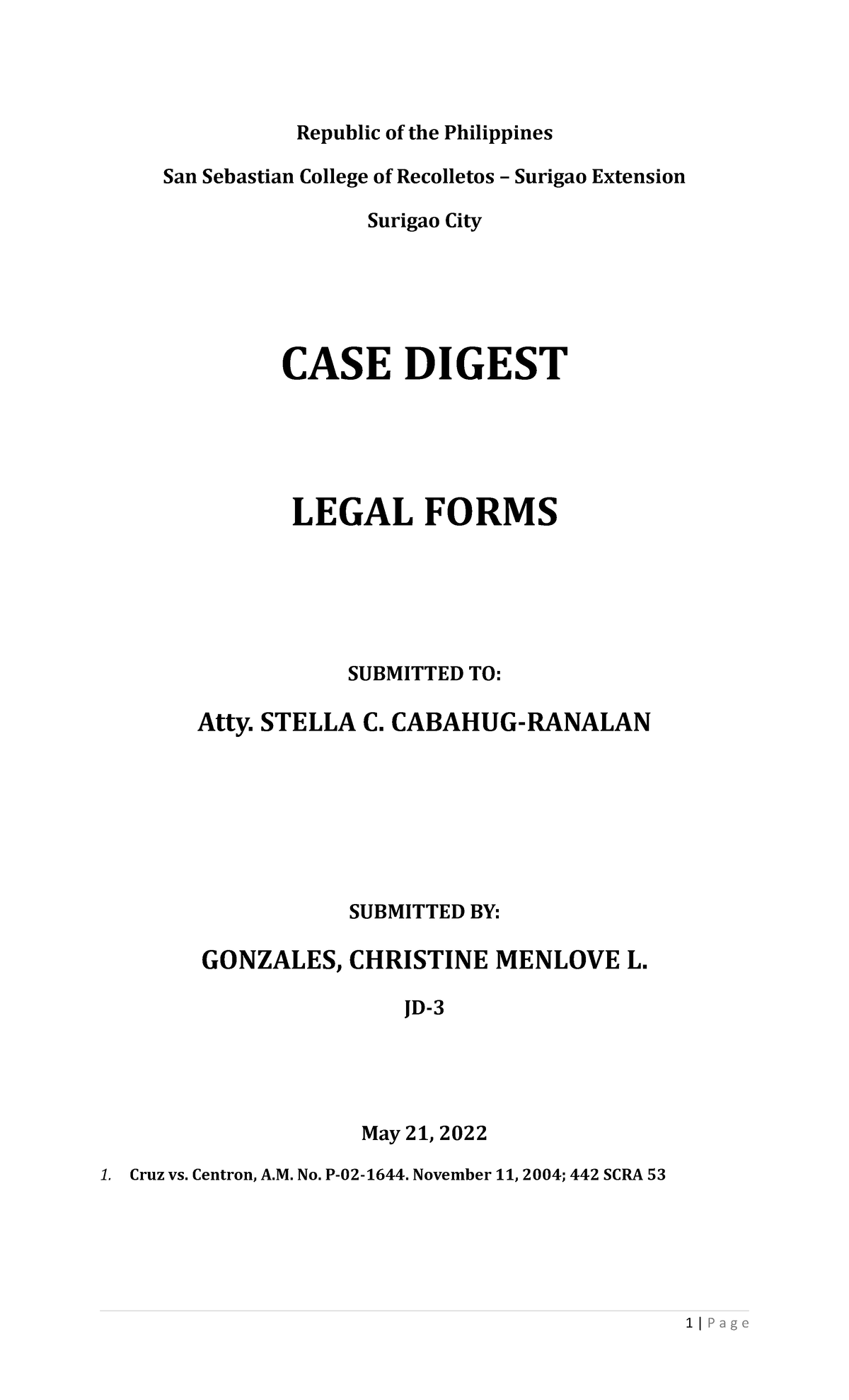 Gonzales- Legal Forms-Case Digest - Republic of the Philippines San ...