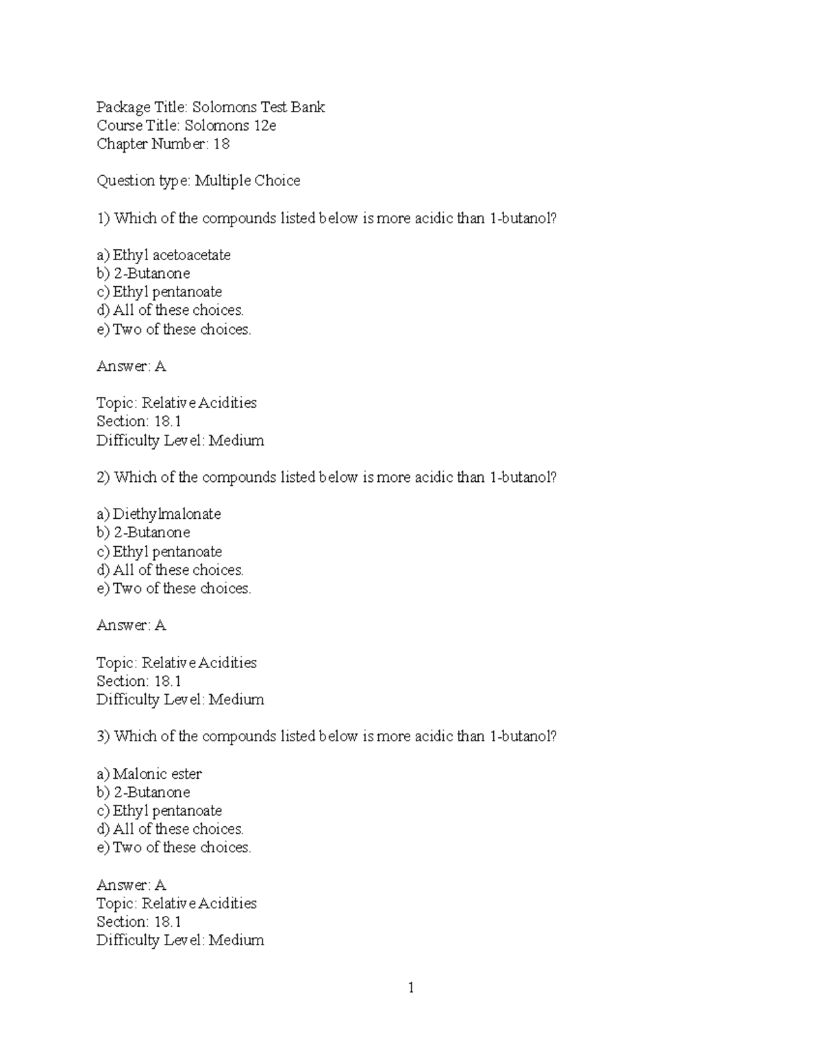 Ch18 - Chapter 18 questions for Boson - Package Title: Solomons Test ...