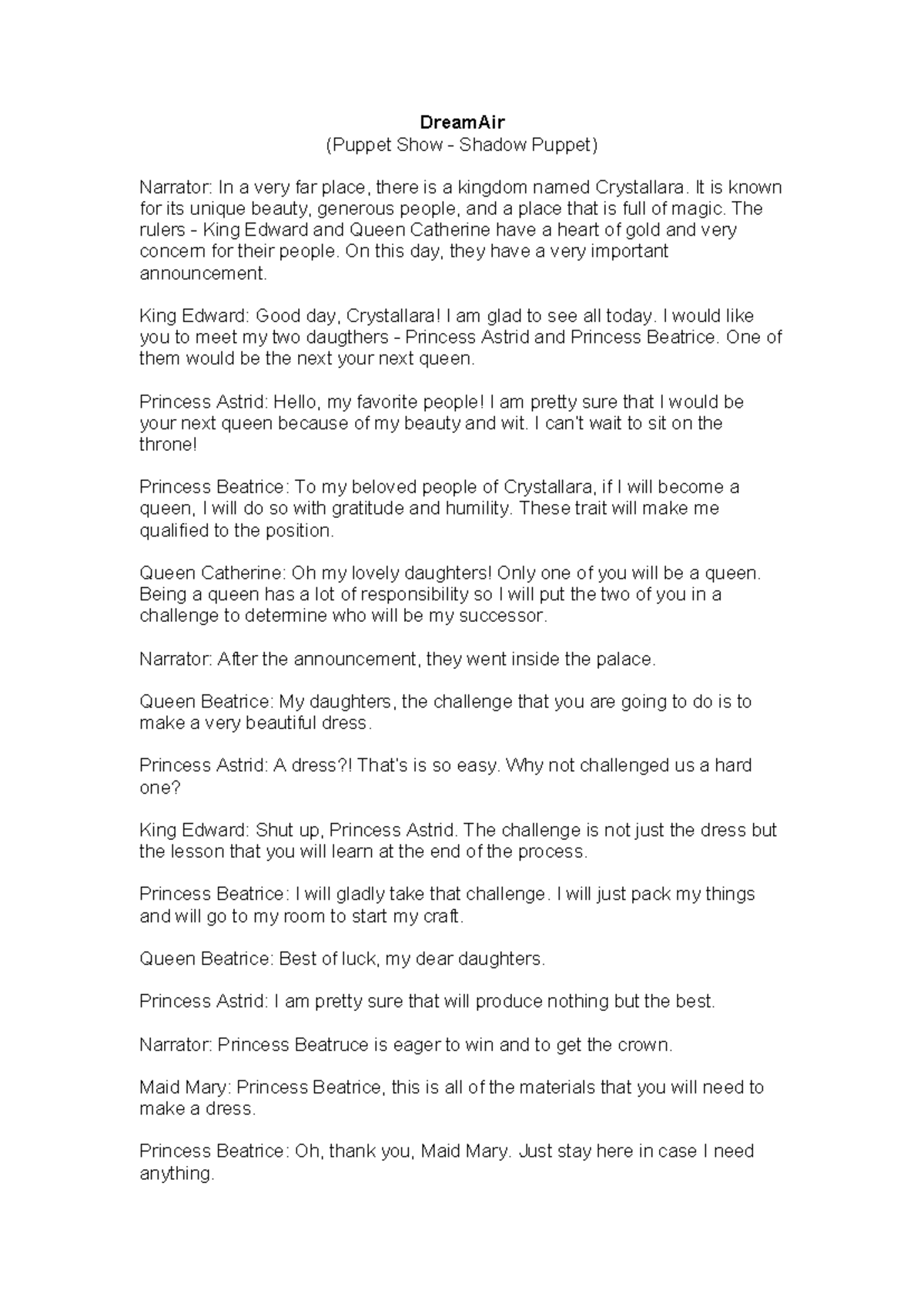 Puppet-SHOW - DreamAir (Puppet Show - Shadow Puppet) Narrator: In a ...