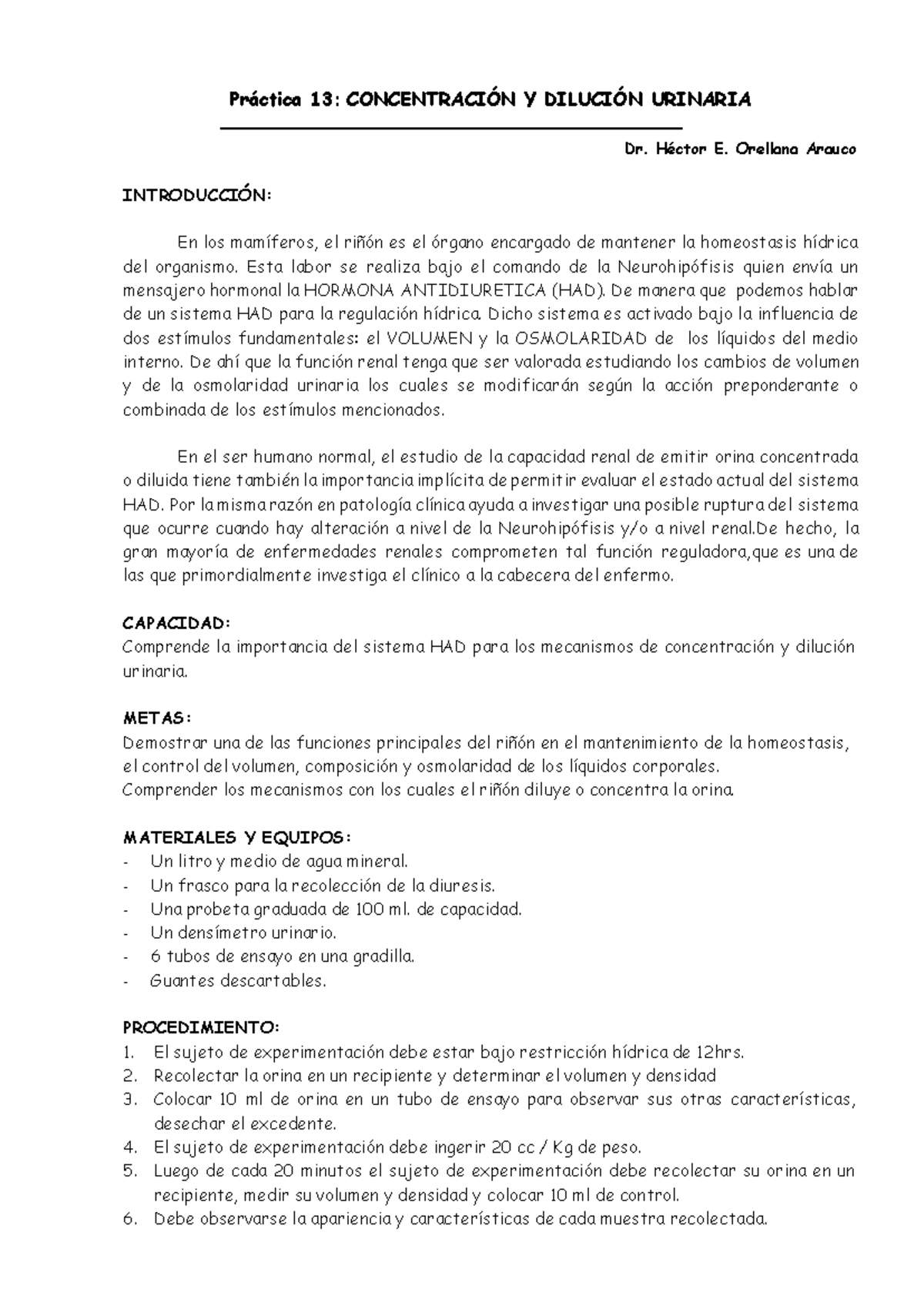 Concentración Y Dilución Urinaria - Fisiologia - Pr·ctica 13: CONCENTRACI”N Y DILUCI”N URINARIA ...
