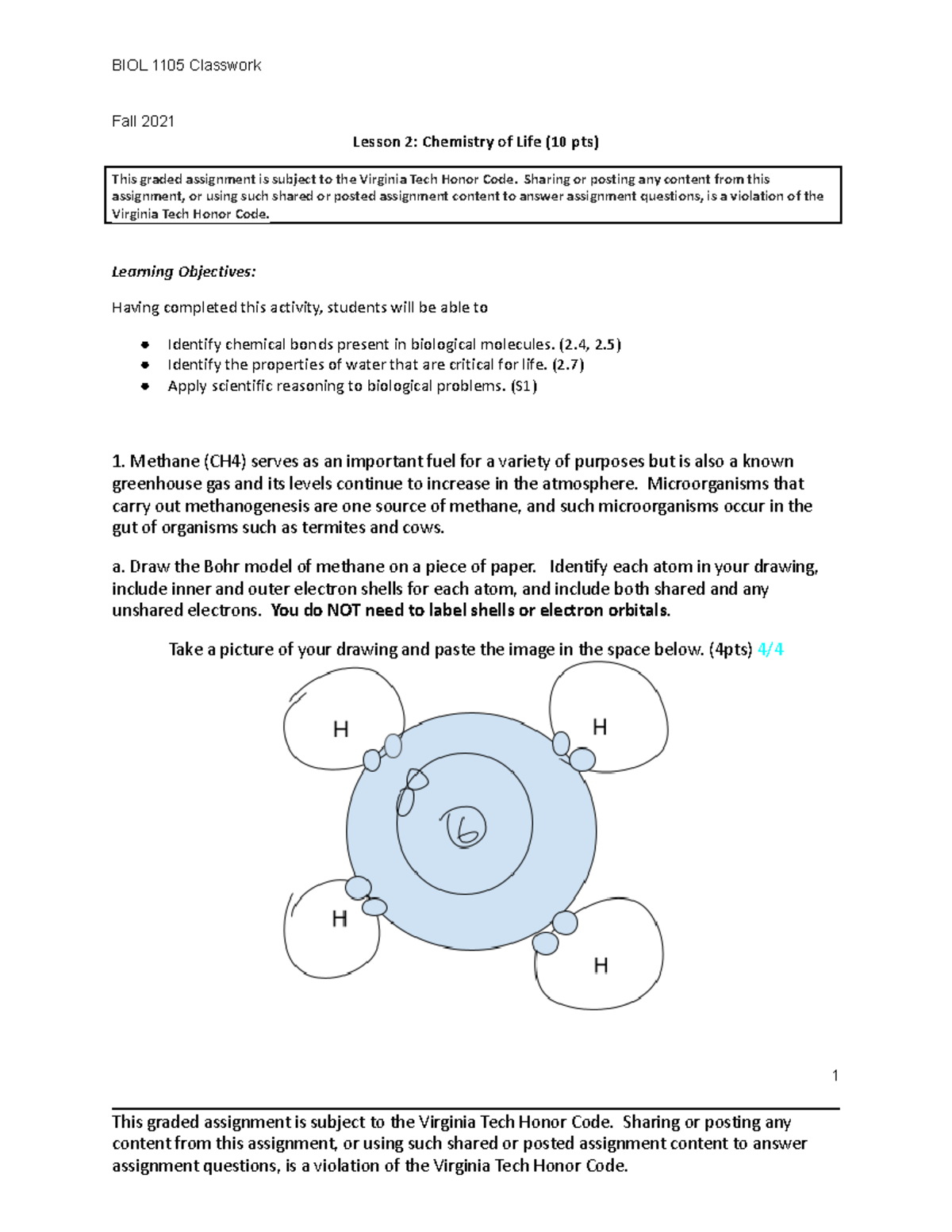 Activity 2 Chemistry of Life - BIOL 1105 Classwork Fall 2021 Lesson 2 ...