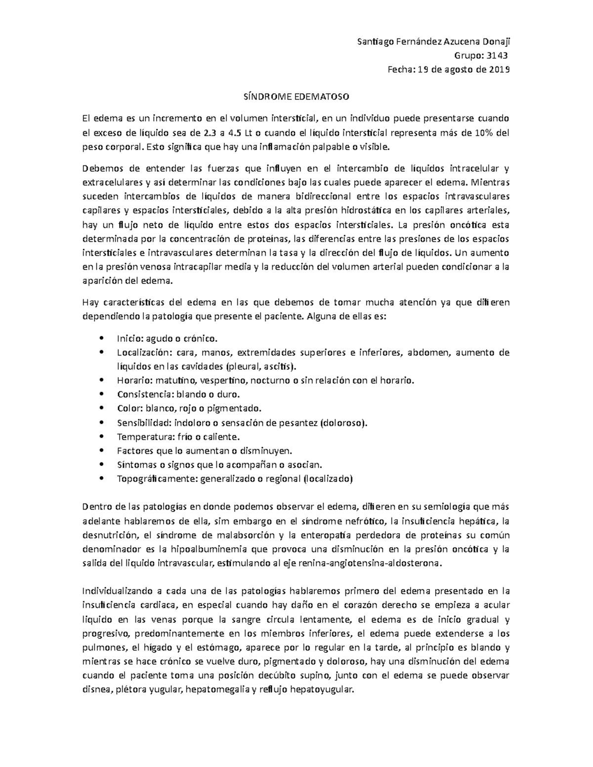 Síndrome Edematoso - Menciona las características y toda la semiología ...