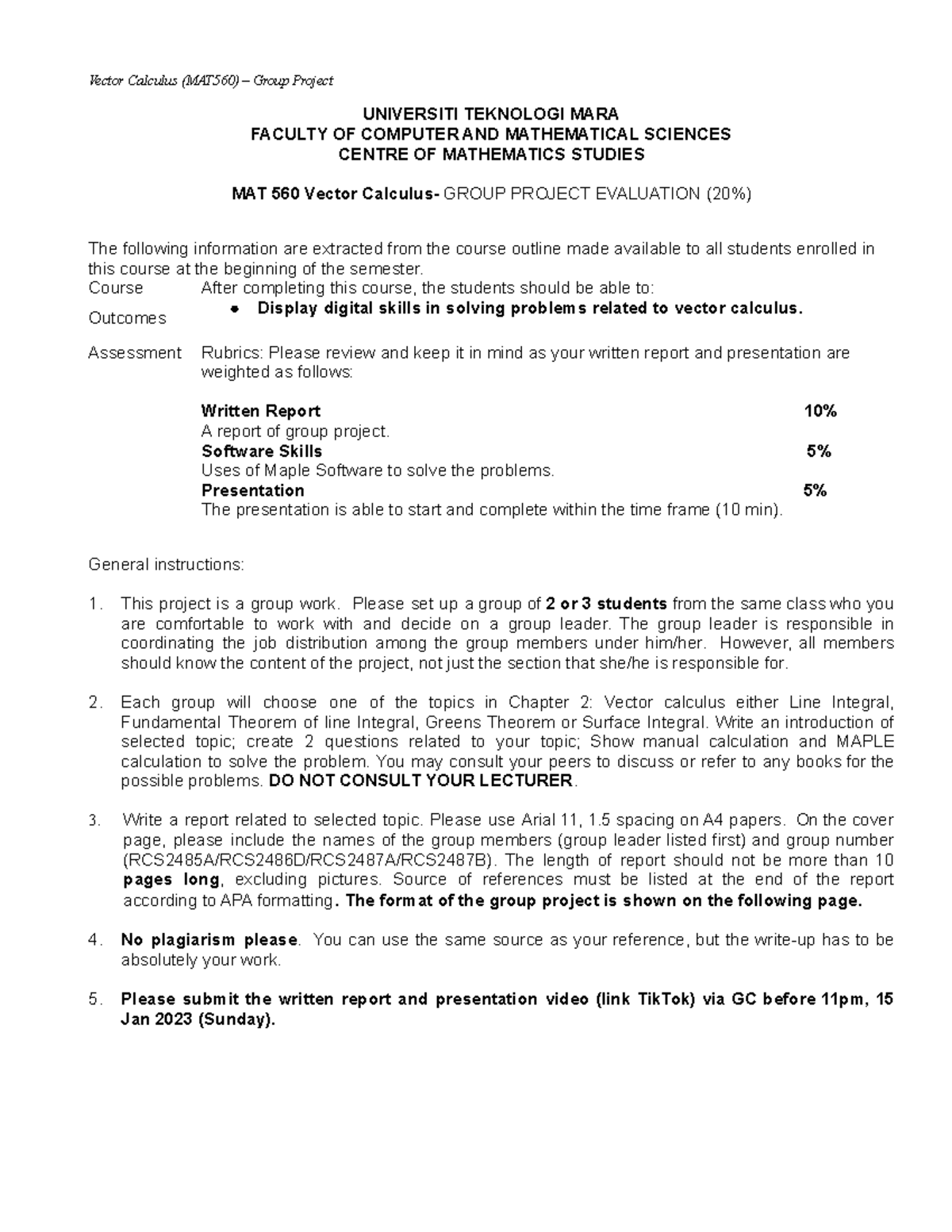 MAT560 Group Project Instruction (Oct 2022) - UNIVERSITI TEKNOLOGI MARA FACULTY OF COMPUTER AND ...