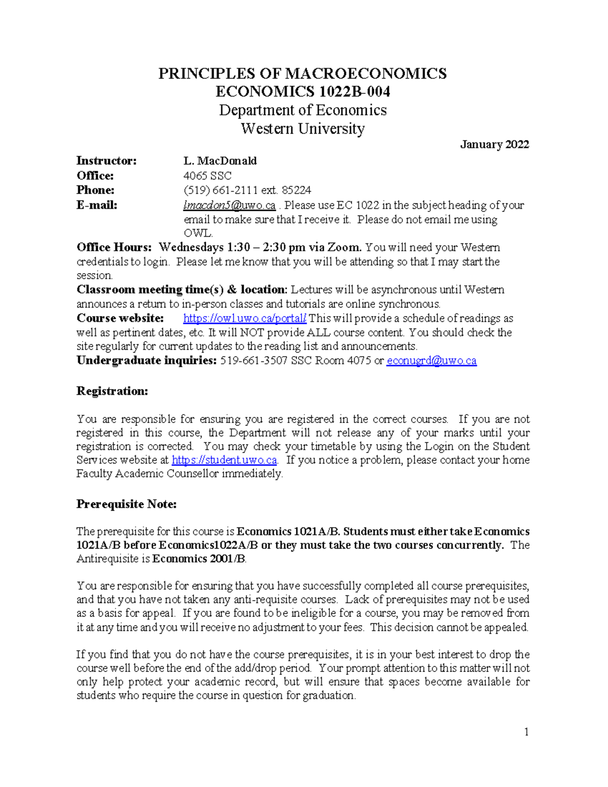 Macro Economics Syllabus - PRINCIPLES OF MACROECONOMICS ECONOMICS 1022B ...