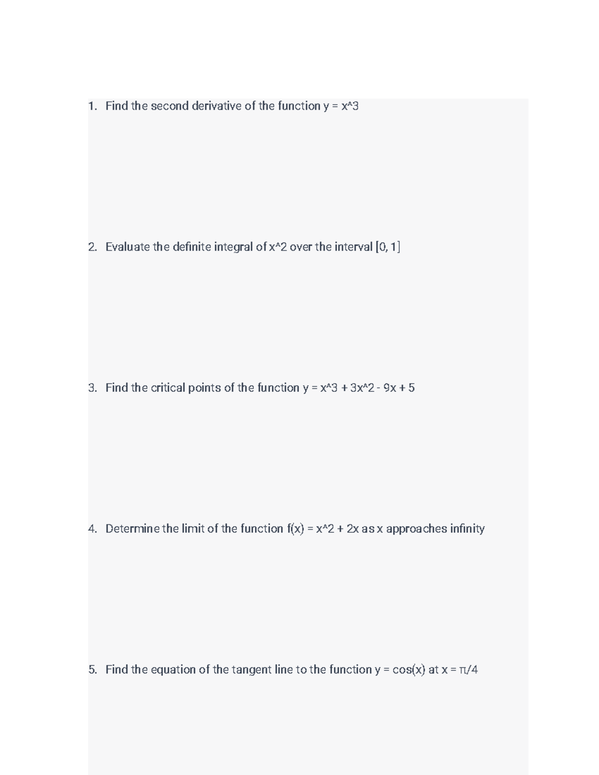 Calculus 2 review problems - Find the second derivative of the function ...