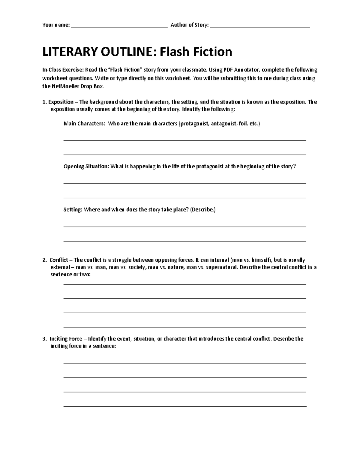 2 cw shorts worksheet for flash fiction - Your name ...