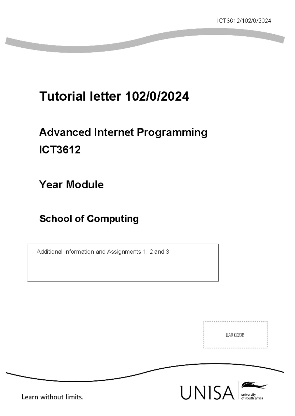ICT3612 102 0 2024 - ICT3612/102/0/ Tutorial letter 102/0/ Advanced Internet Programming ICT ...