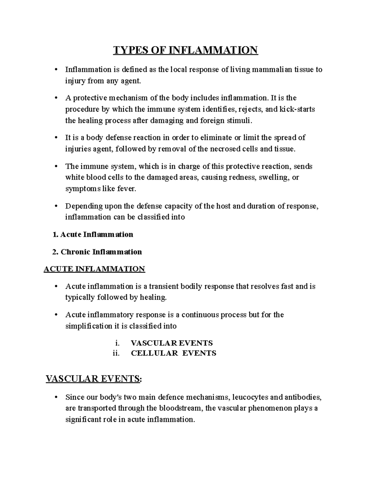 Types of Inflammation - TYPES OF INFLAMMATION Inflammation is defined ...