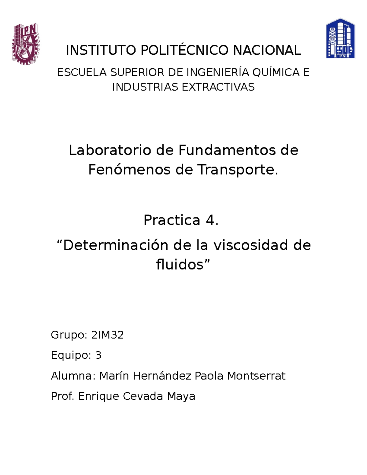 Practica 4. Reometria. Marin Hernandez Paola Montserrat - INSTITUTO ...