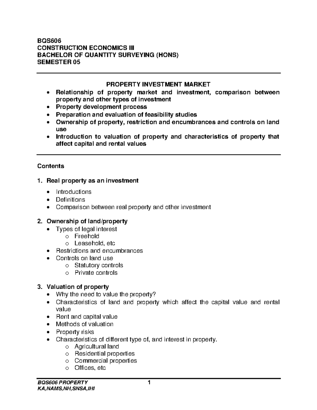 3a. Property Investment Market - BQS606 PROPERTY 1 BQS CONSTRUCTION ...