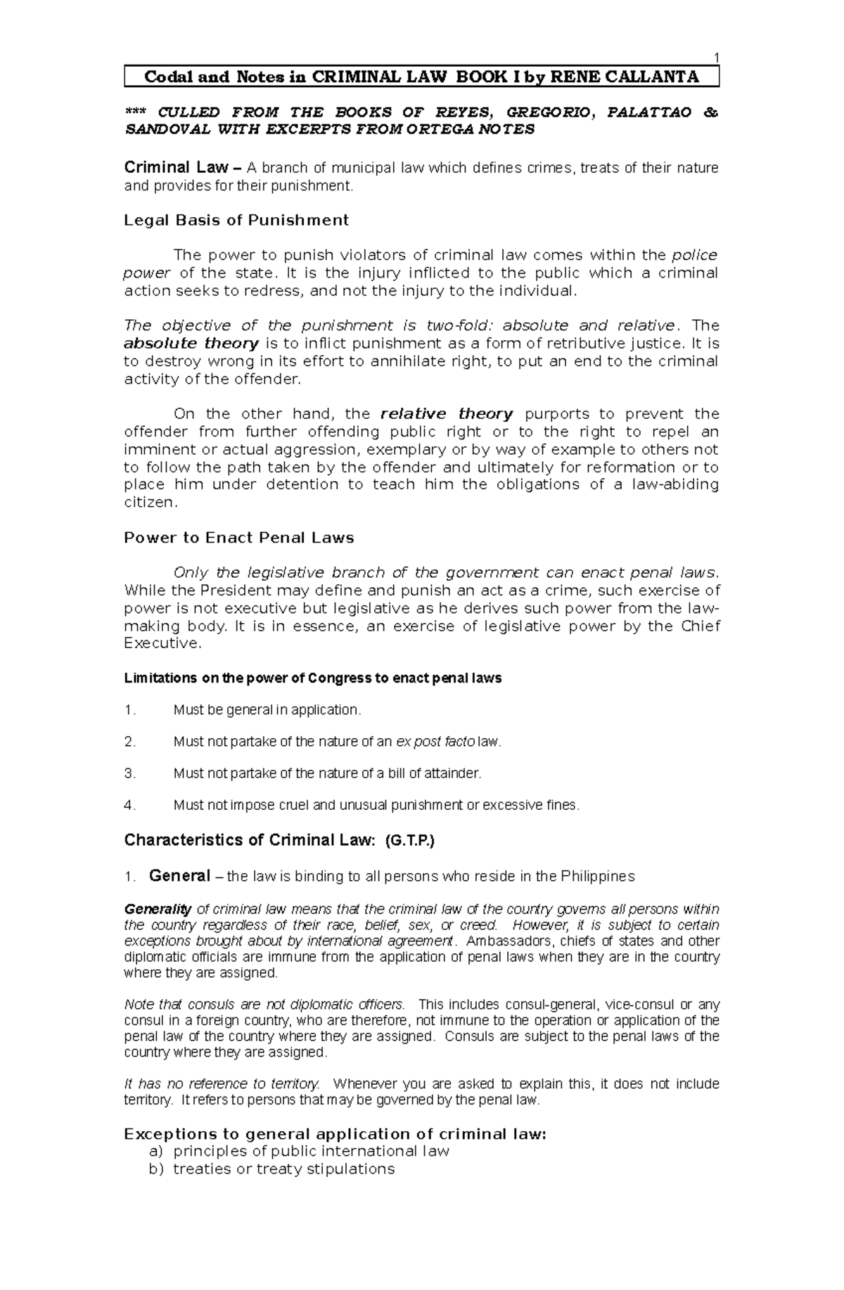 Criminal-LAW-Reviewer - Codal and Notes in CRIMINAL LAW BOOK I by RENE CALLANTA *** CULLED FROM ...