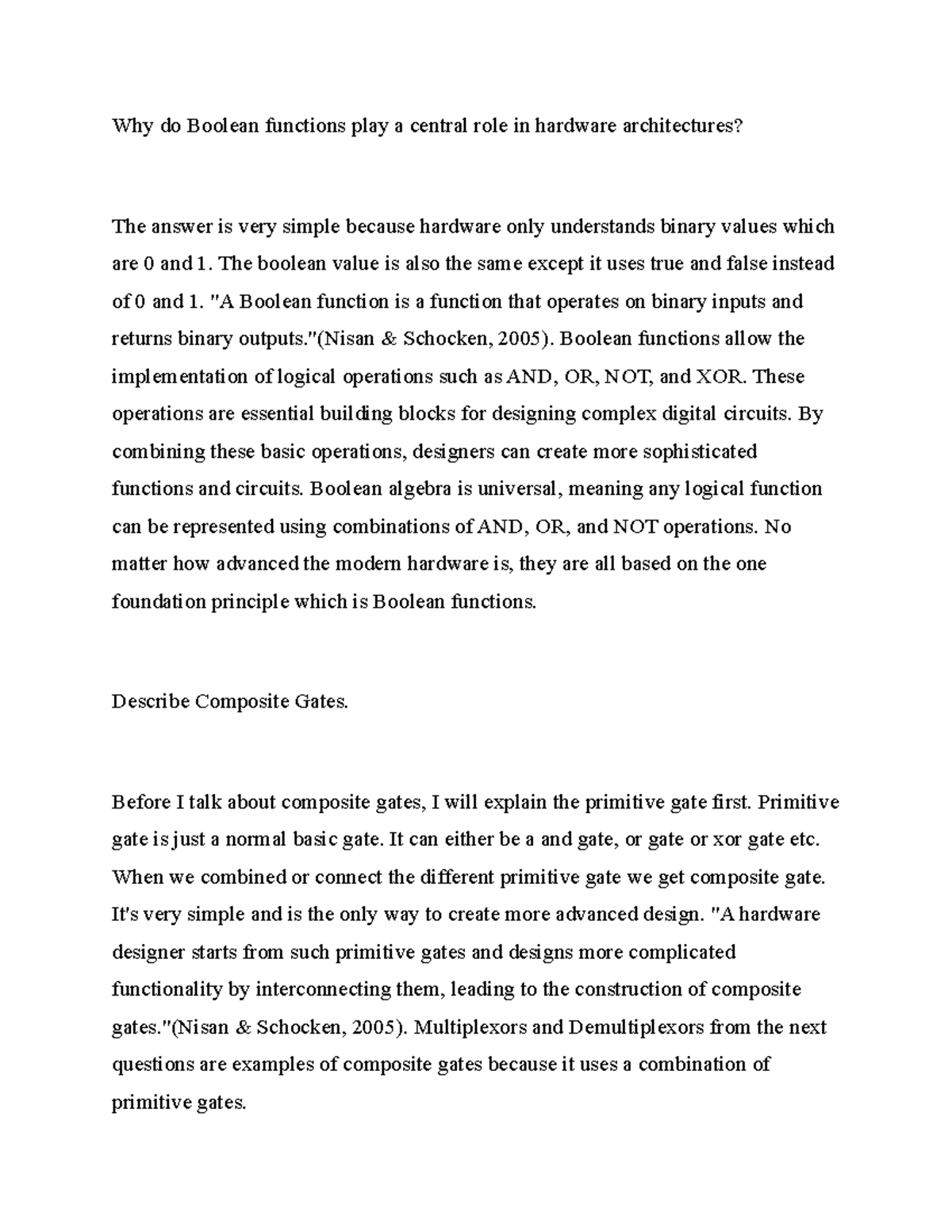Discussion u1 - Why do Boolean functions play a central role in hardware architectures? The ...