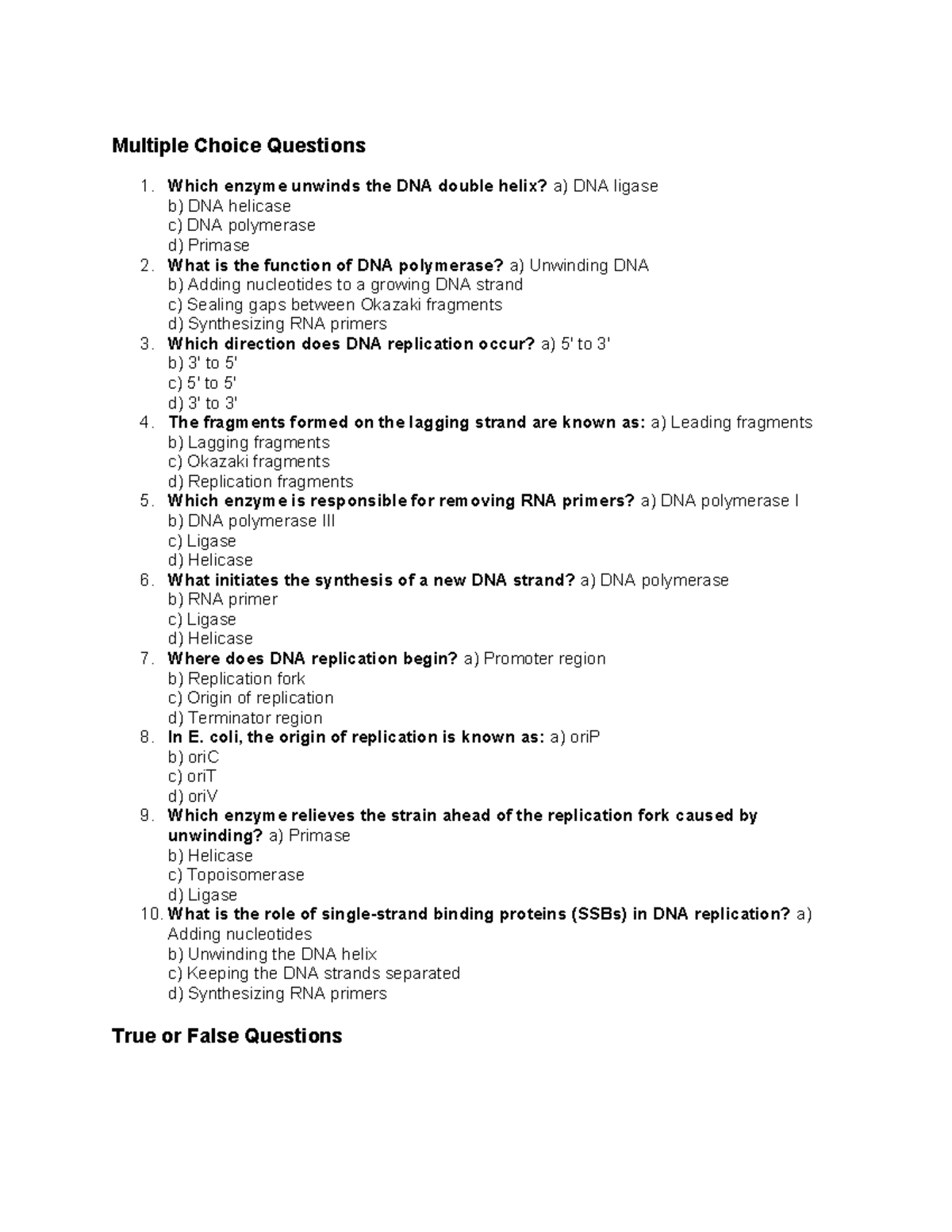 Biology Practice Questions - Multiple Choice Questions 1. Which enzyme ...