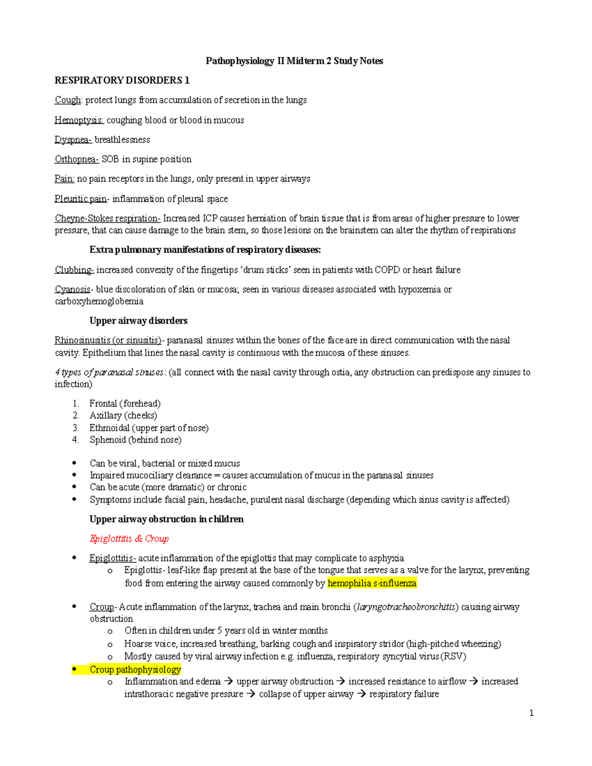 Pathophysiology II Midterm 2 Study Notes - Epithelium that lines the ...