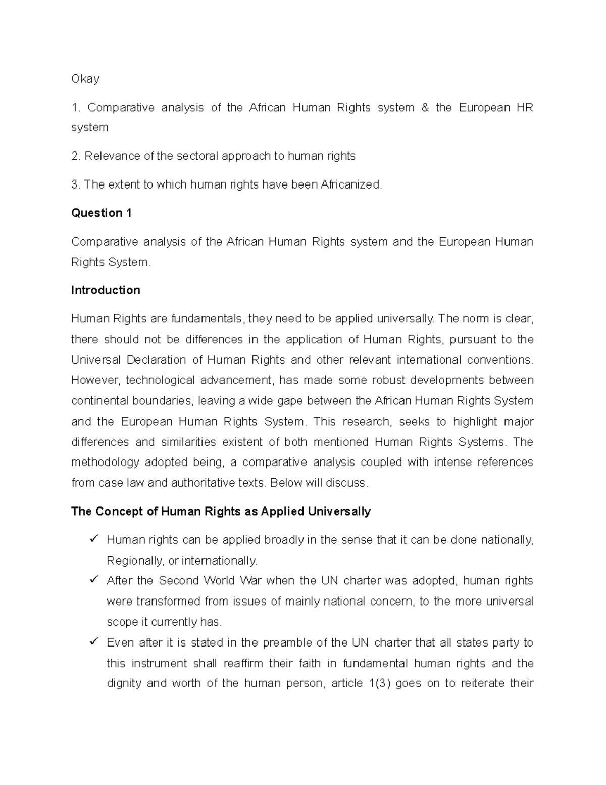 Human Rights Research Final doc - Okay Comparative analysis of the ...