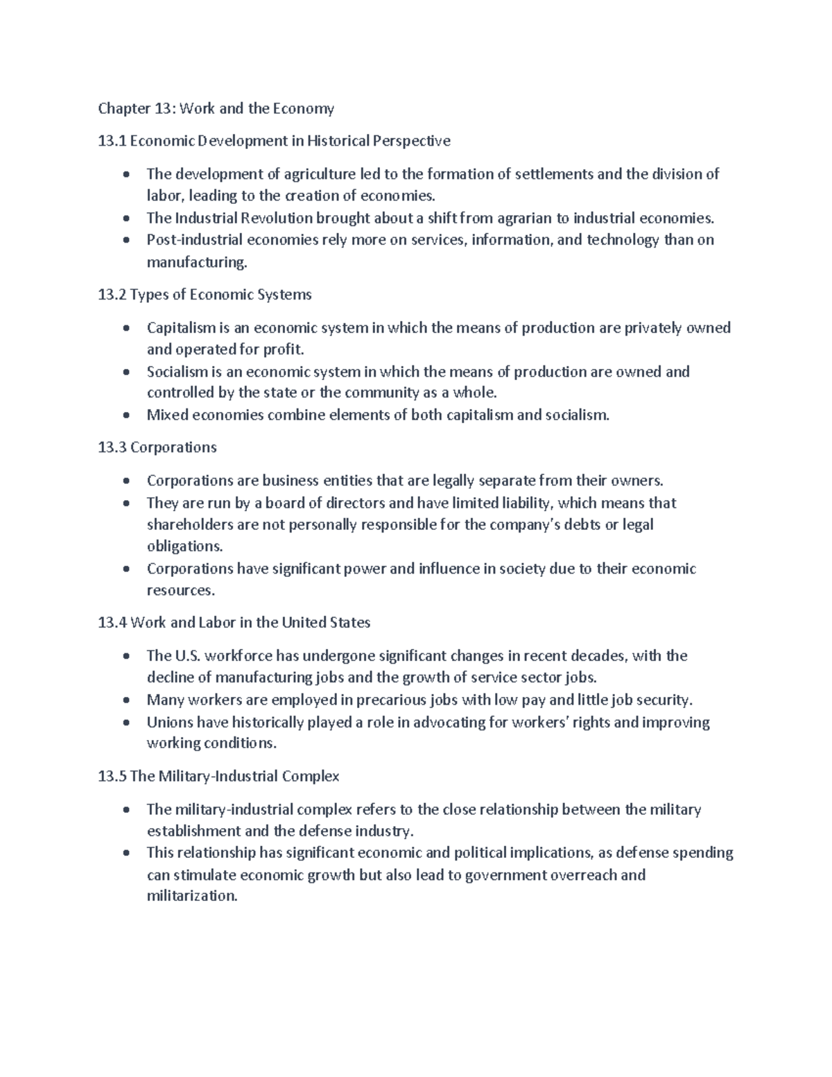 Soc 13 - Notes for sociology chapter 13 - Chapter 13: Work and the ...