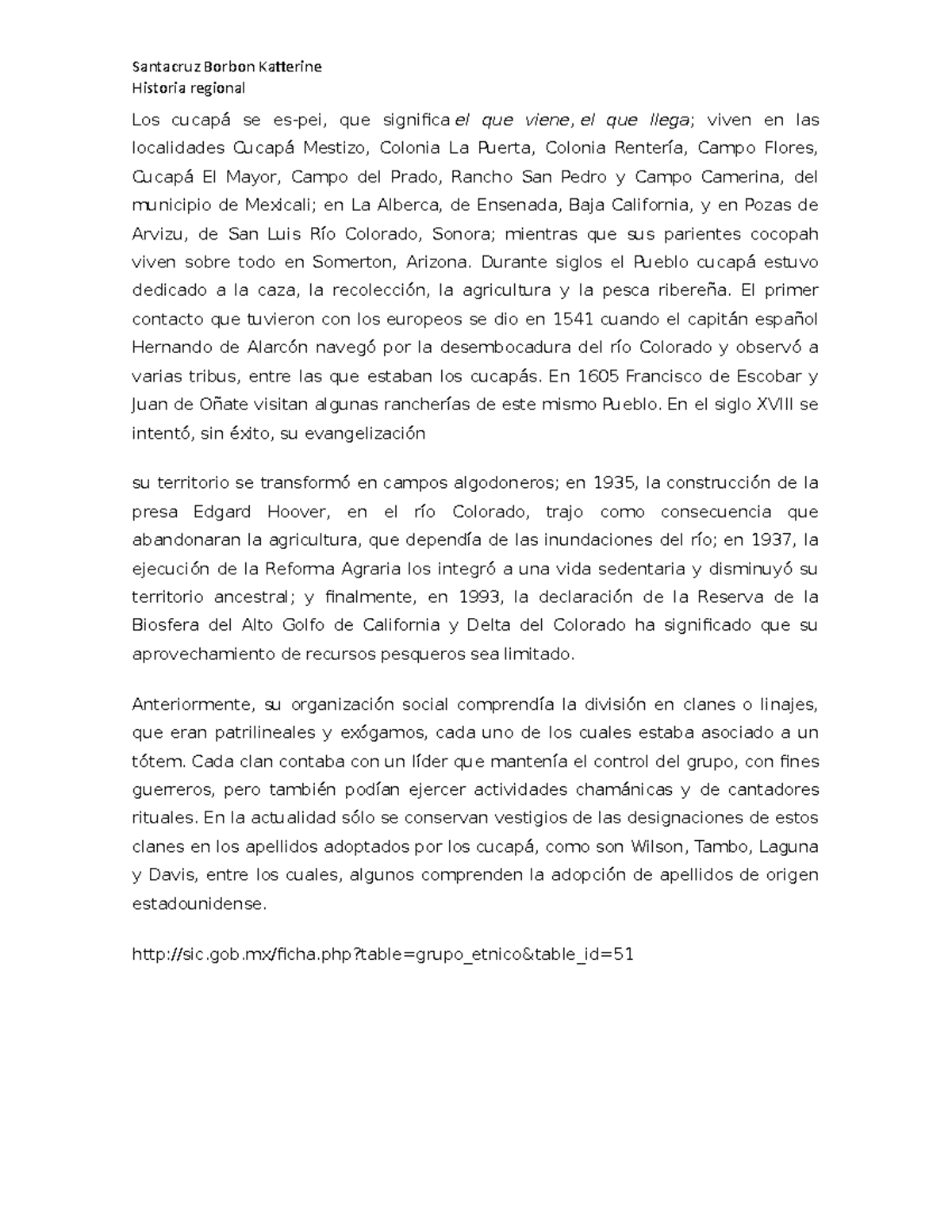 Ficha-Cucapa - Descripción de los cucapa - Santacruz Borbon Katterine ...