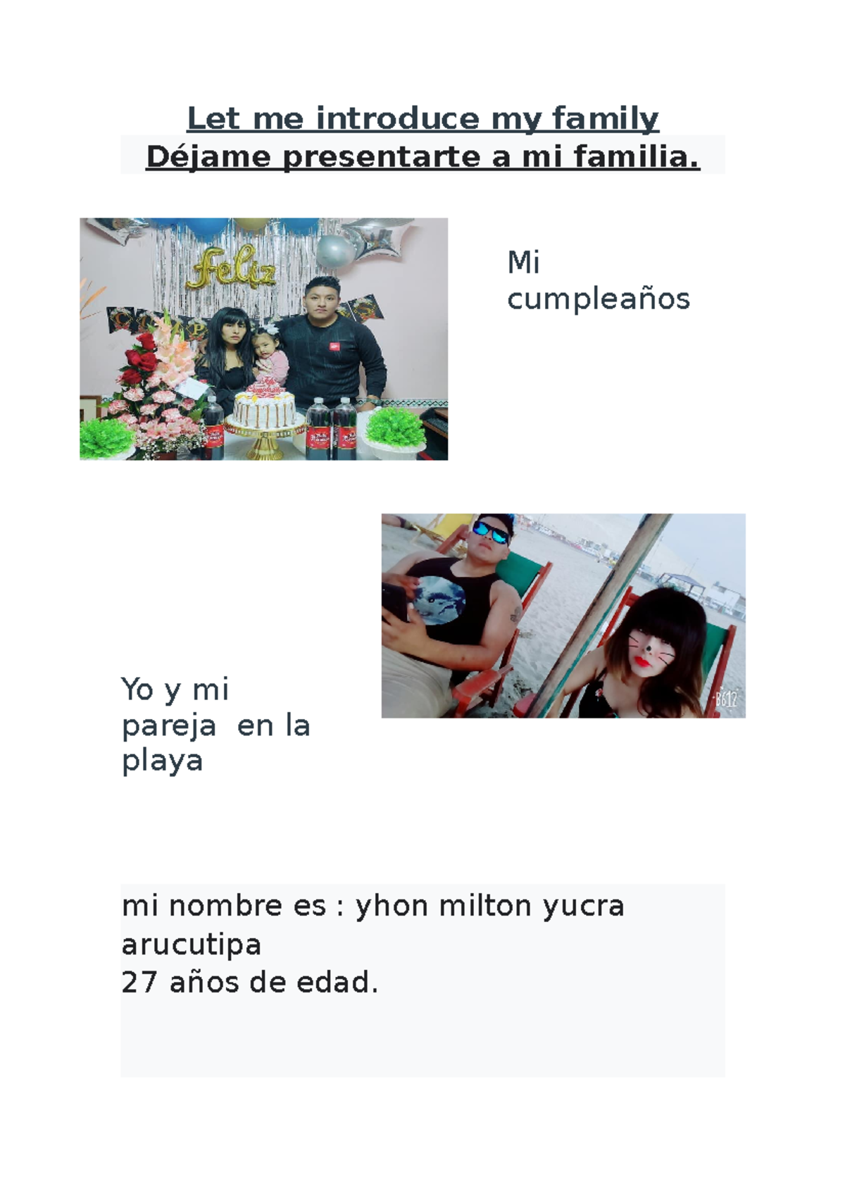 Trabajo de ingles III - WEEK - Let me introduce my family Déjame ...