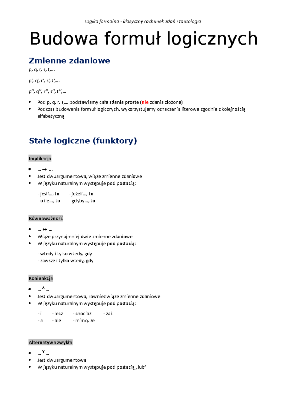 Formuły logiczne - Notatki z podstaw logiki - Logika formalna ...