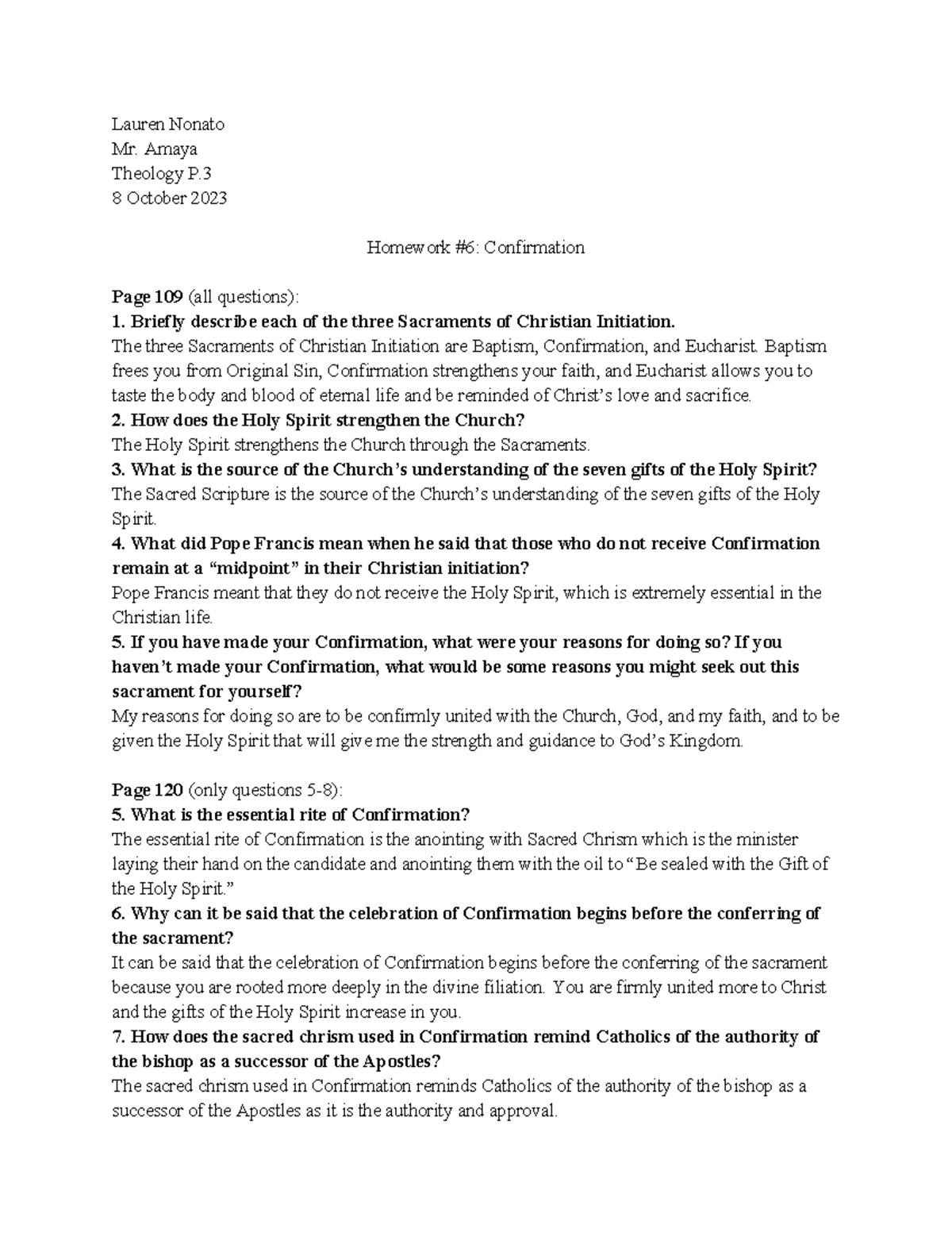 Homework #6 Confirmation - Lauren Nonato Mr. Amaya Theology P. 8 ...