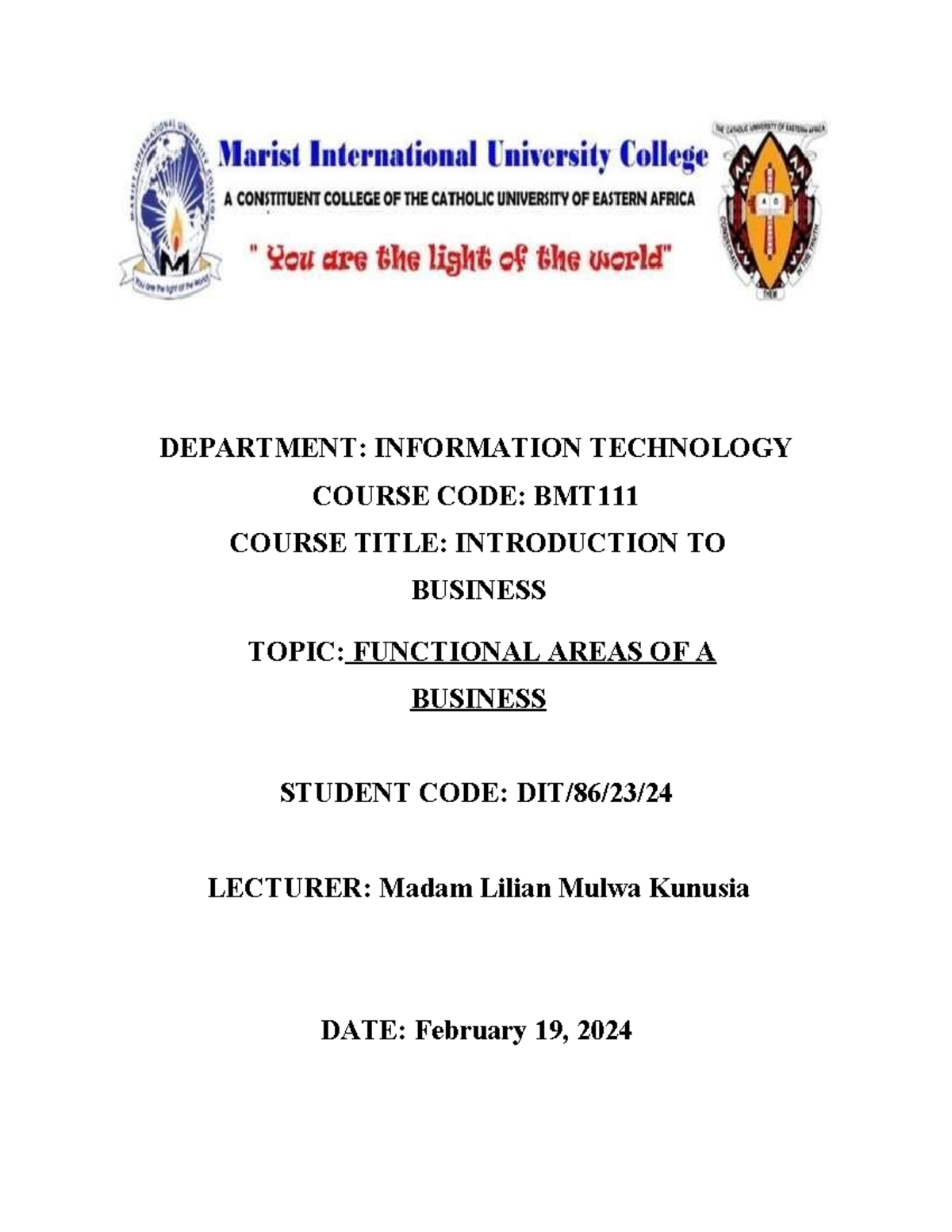 Presentation (Intro to business) - DEPARTMENT: INFORMATION TECHNOLOGY ...