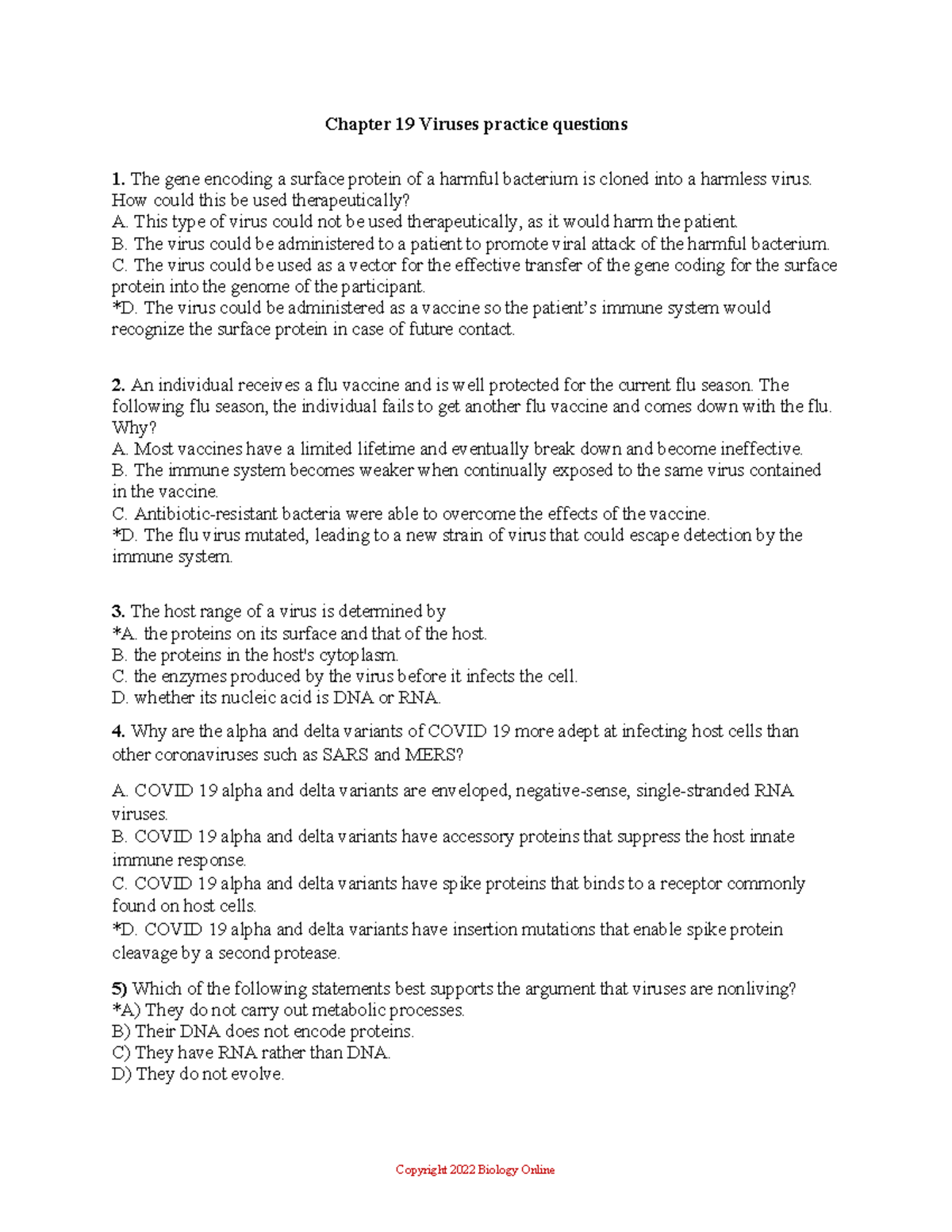Ch19 and Ch20 practice questions - Chapter 19 Viruses practice ...
