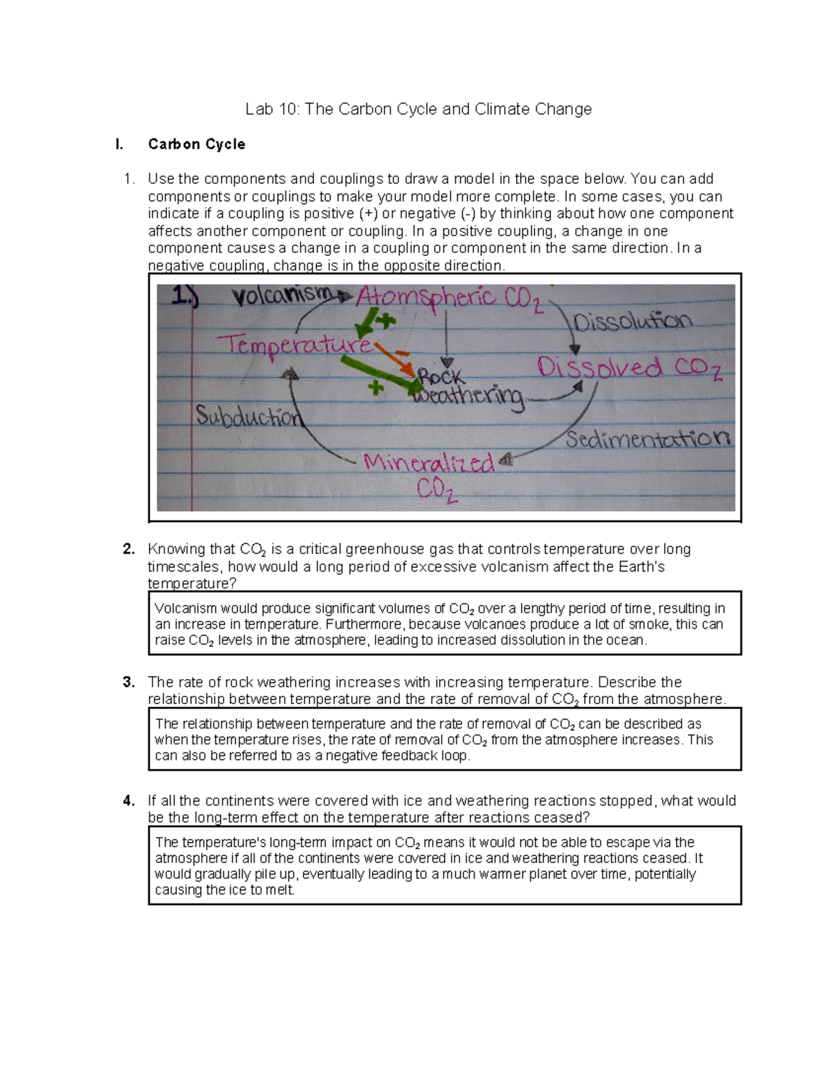 Lab 10 The Carbon Cycle and Climate Change - Carbon Cycle 1. Use the ...