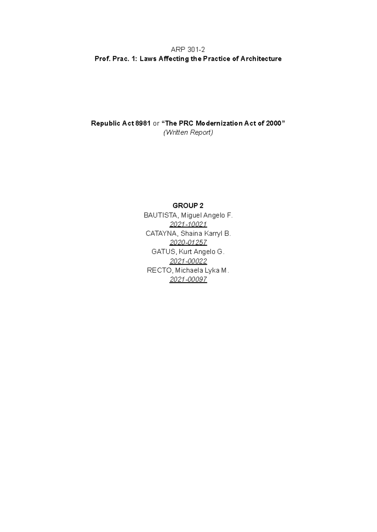 G2 Reviewer (ARP301-2) - ARP 301- Prof. Prac. 1: Laws Affecting the ...