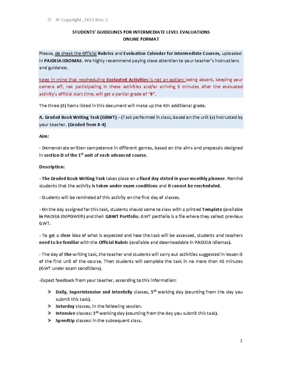 Students Guidelines FOR Online Intermediate Evaluations - STUDENTS ...