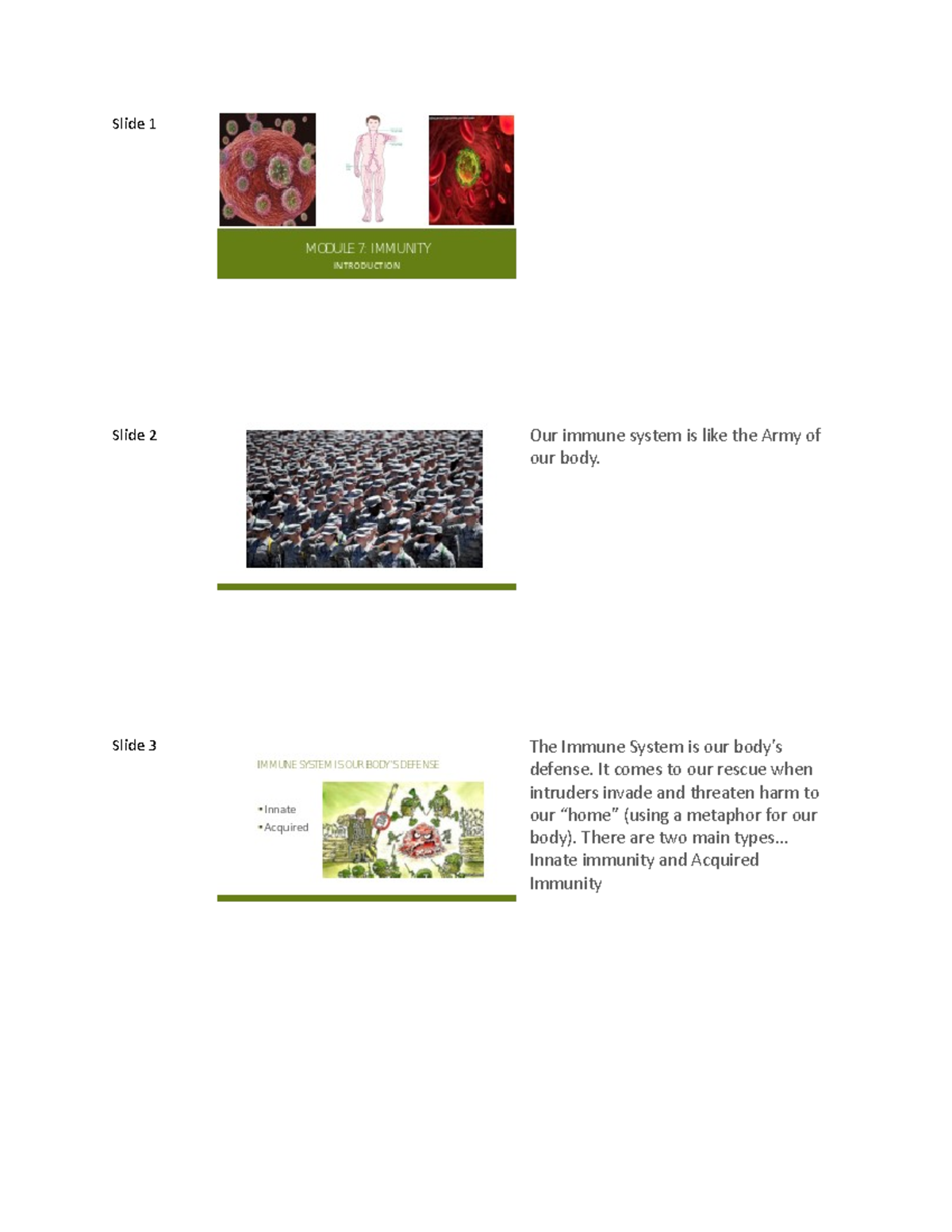 Module 7- Immunity Introduction slides and Instructor Notes - Slide 1 ...