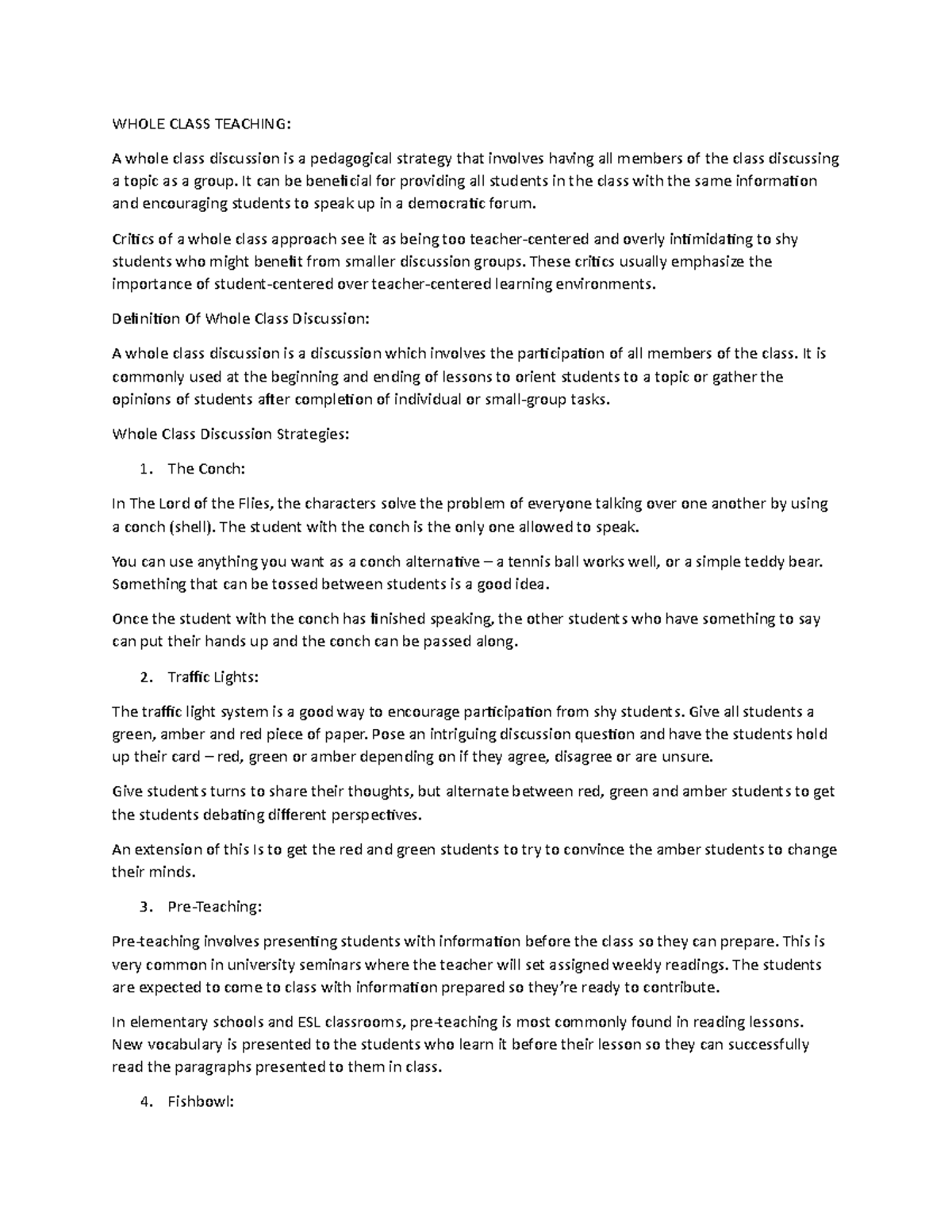 Whole Class Teaching - WHOLE CLASS TEACHING: A whole class discussion ...