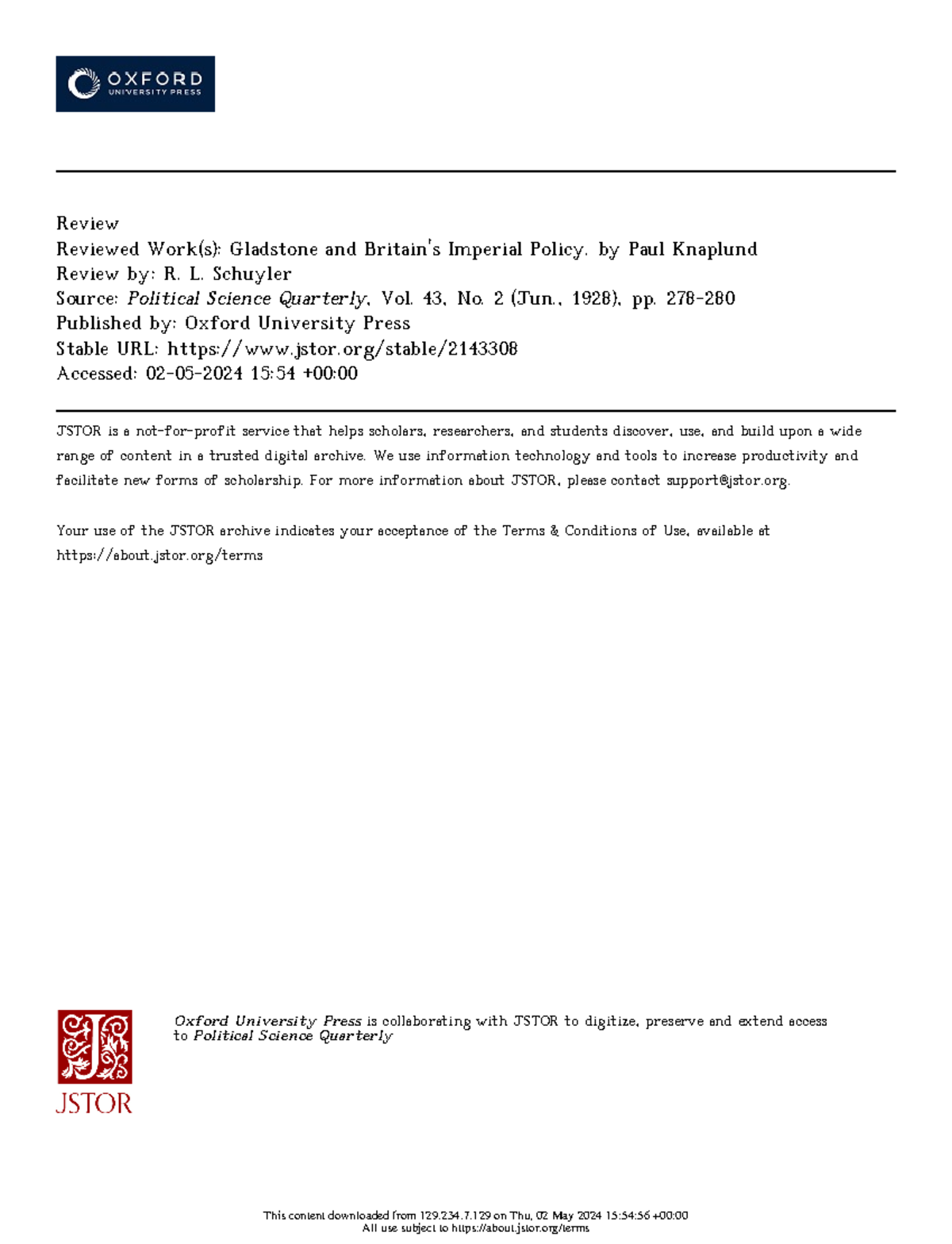 Schuyler-Political Science Quarterly-1928 - Review Reviewed Work(s ...