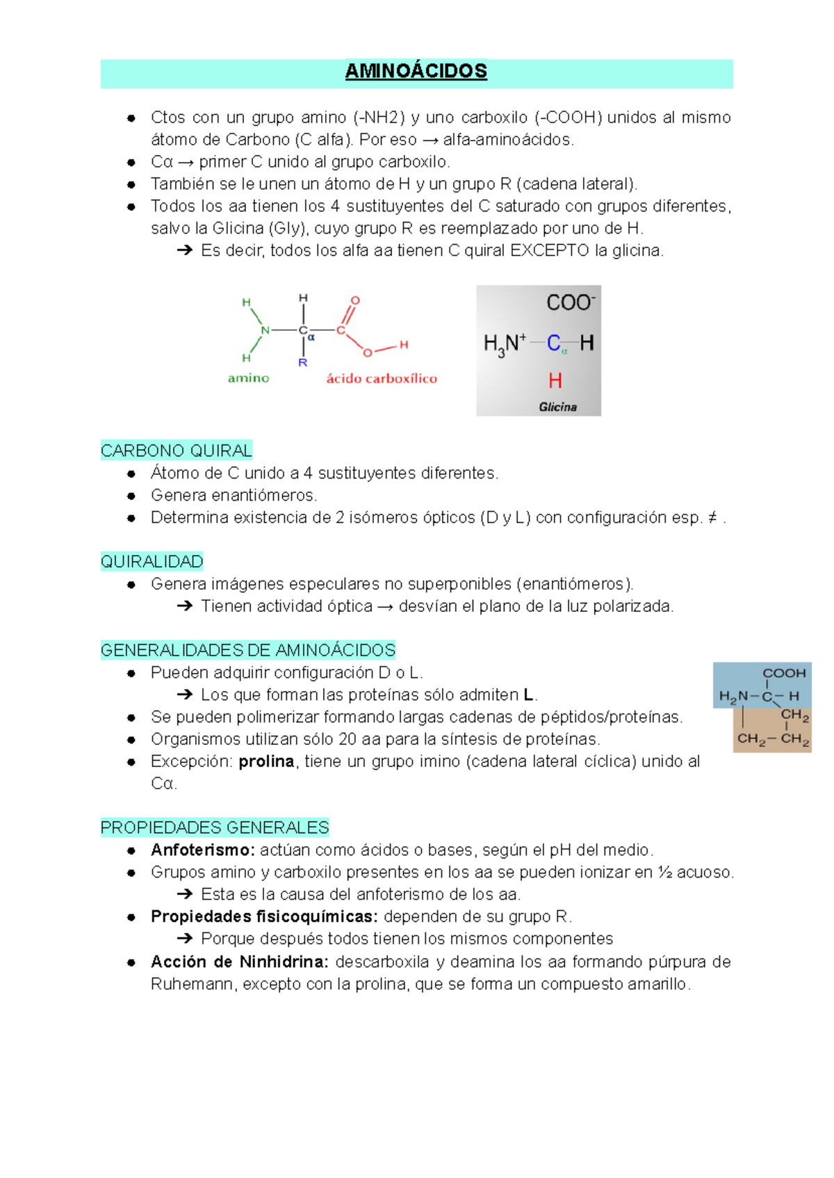 Aminoá Cidos - Resumen - AMINOÁCIDOS Ctos con un grupo amino (-NH2) y ...