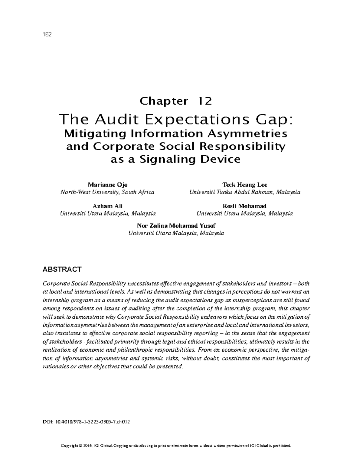The Audit Expectations Gap - 162 Copyright © 2016, IGI Global. Copying ...