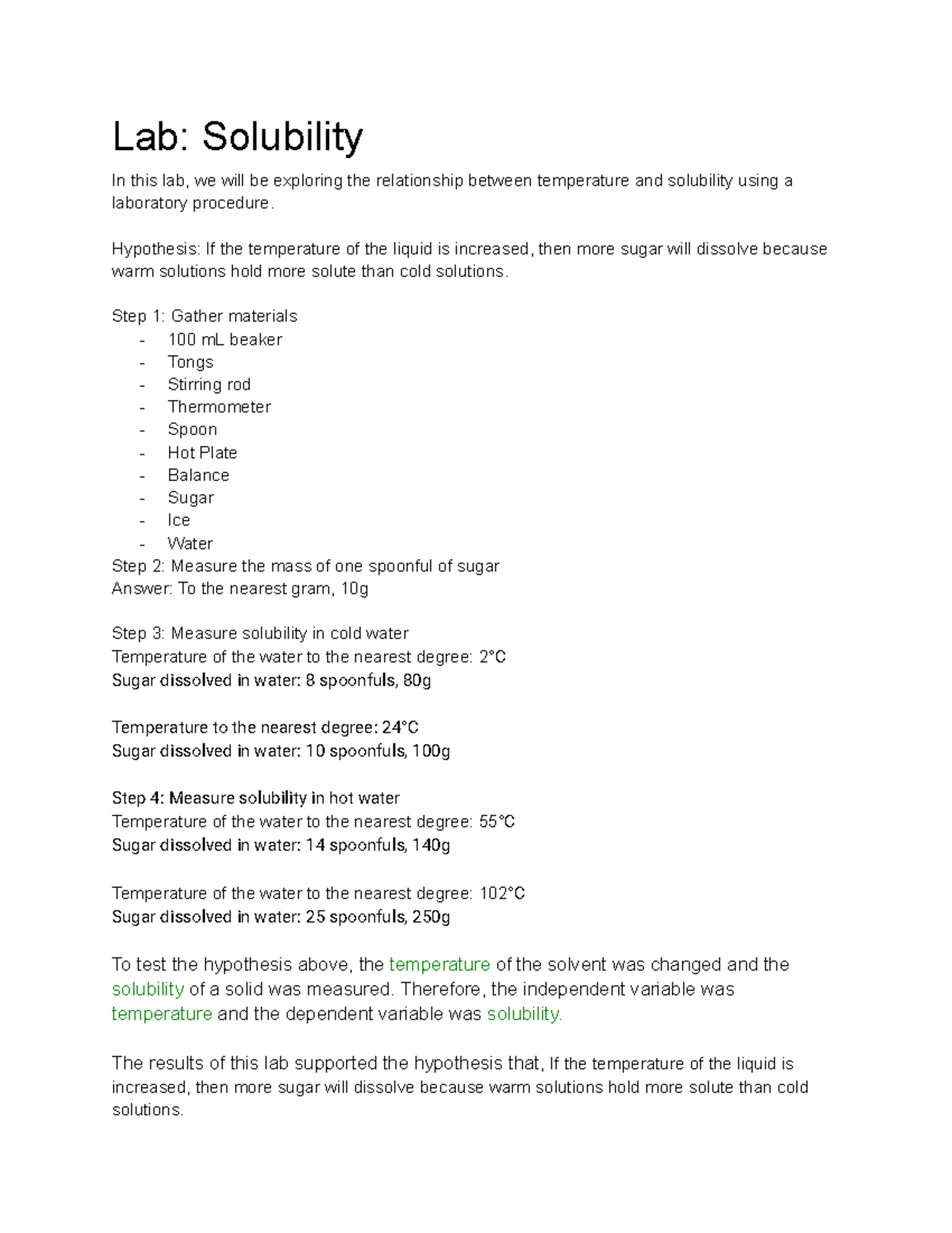 Lab report - uhhhhhhhhhhhhhhhhhhhhhhh - Lab: Solubility In this lab, we ...