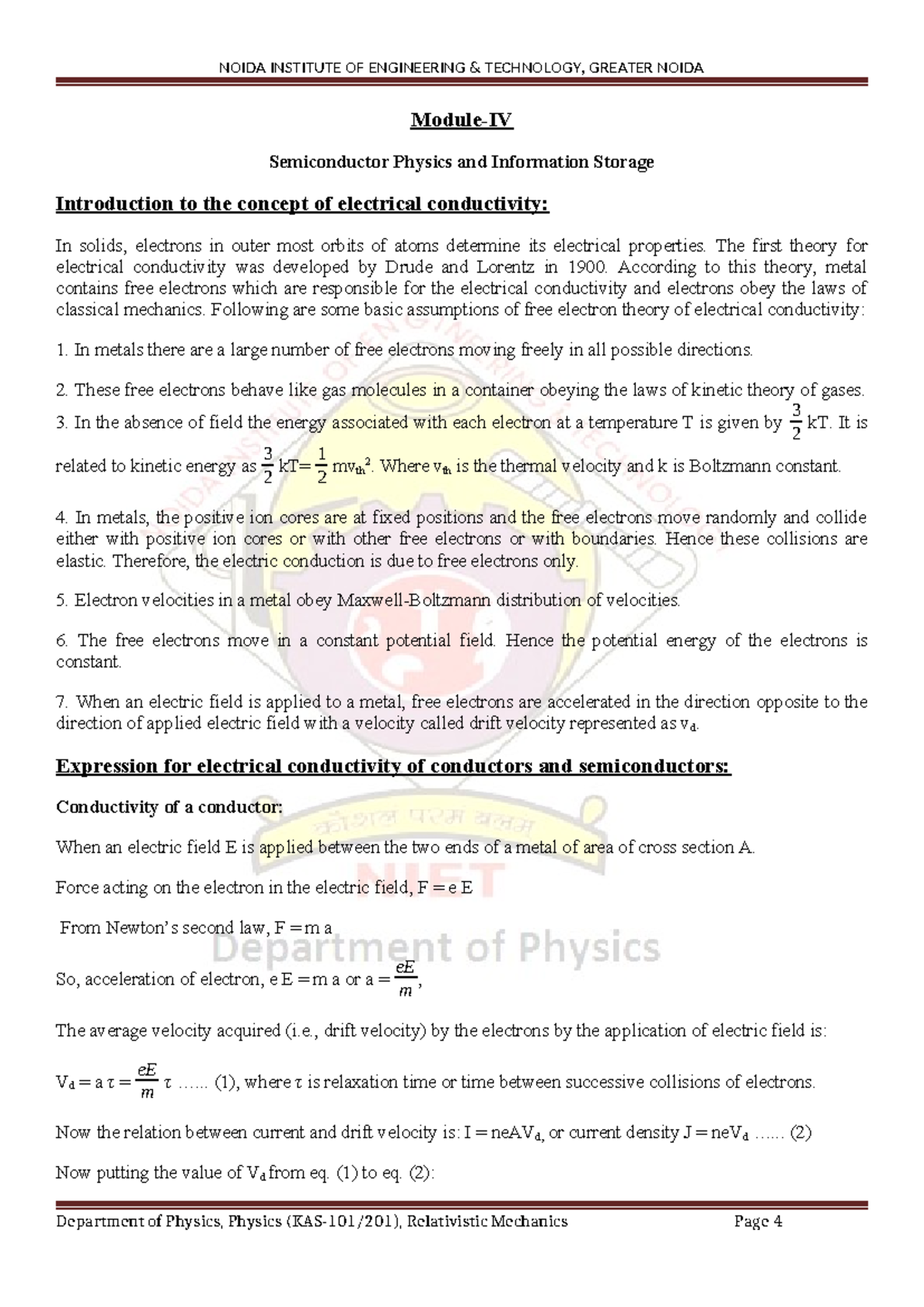 4. Semiconductor Physics - Module-IV Semiconductor Physics and ...