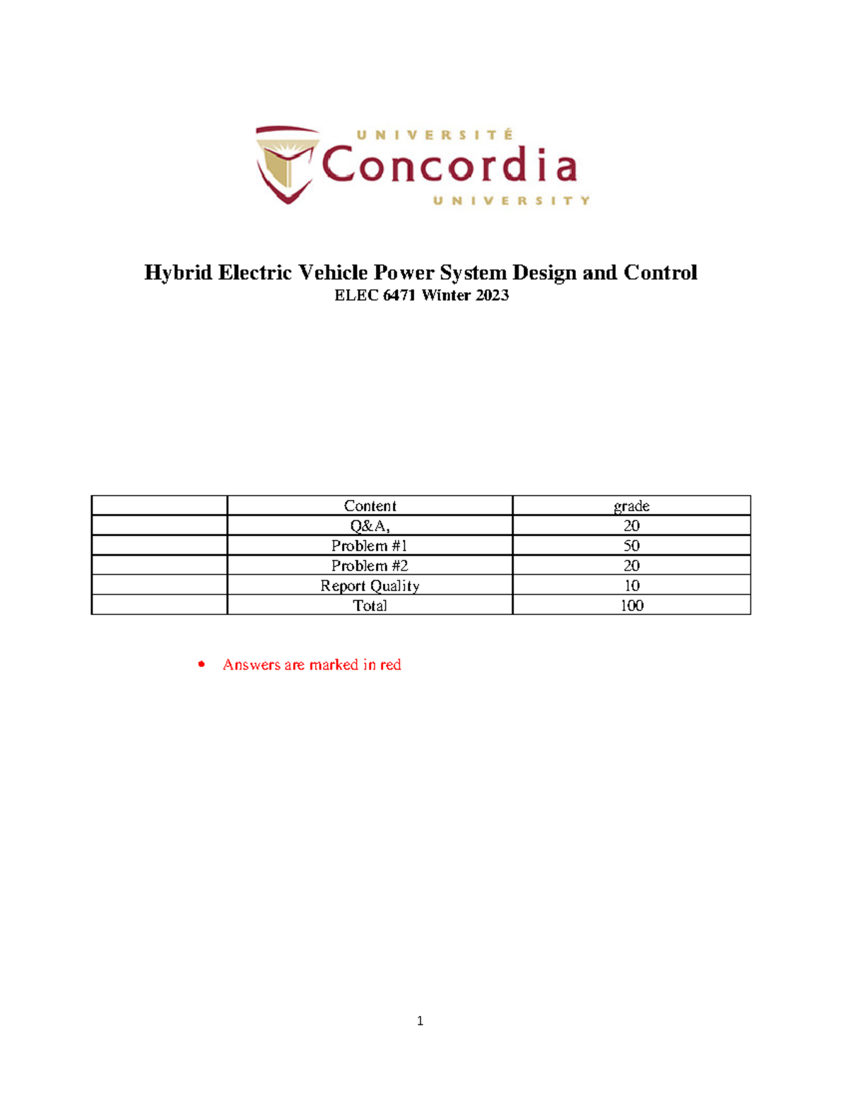 Assigment #1 Solution Feb 19 - Hybrid Electric Vehicle Power System ...
